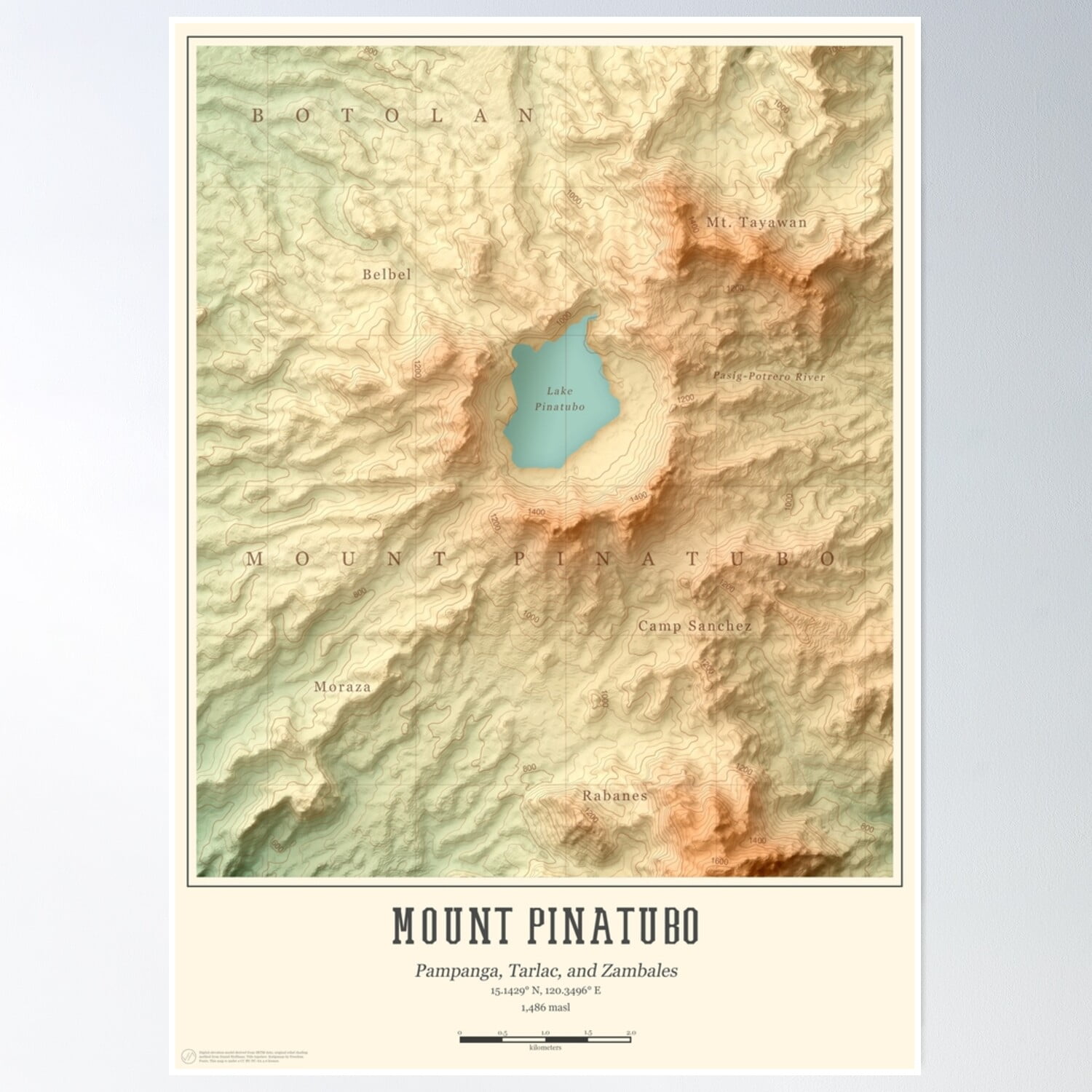 Mount Pinatubo Map Poster Wall Art, Modern Wall Decor, 16x24 UNFRAMED ...
