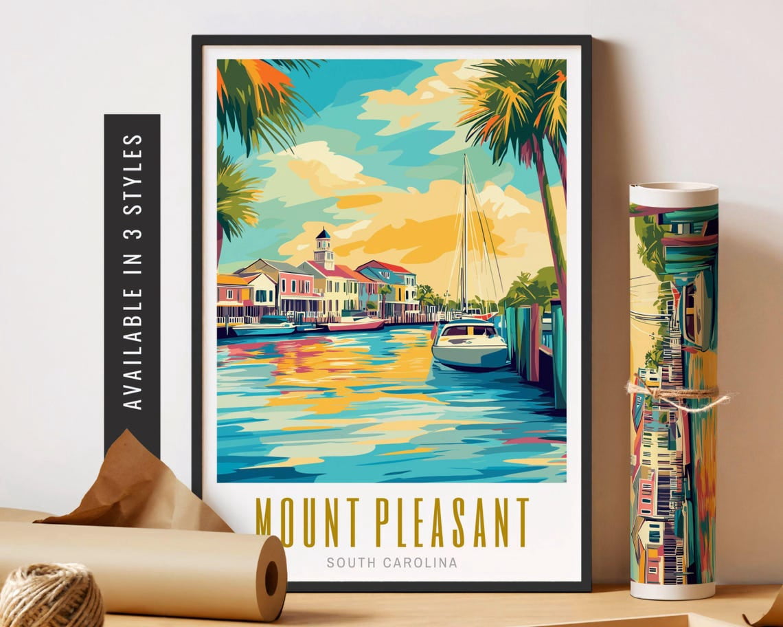 Mount Pleasant Sc Art Poster Travel City Wall Art Mt Pleasant South ...