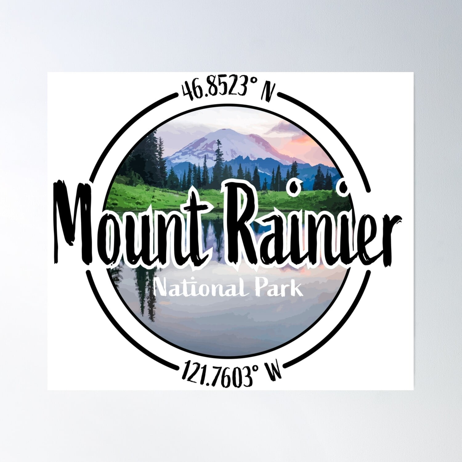 Mount Rainier Design With Latitude And Longitude Poster Wall Art ...