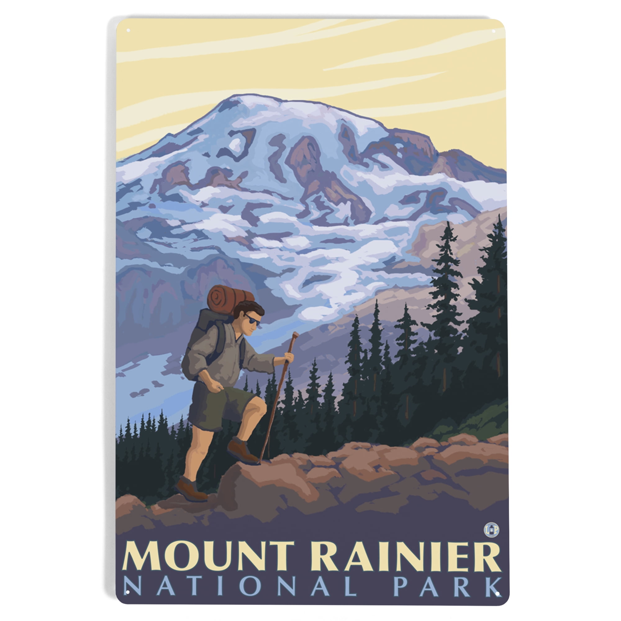 Mount Rainier, Hiker (12x18 Aluminum Art, Indoor Outdoor Metal Sign ...
