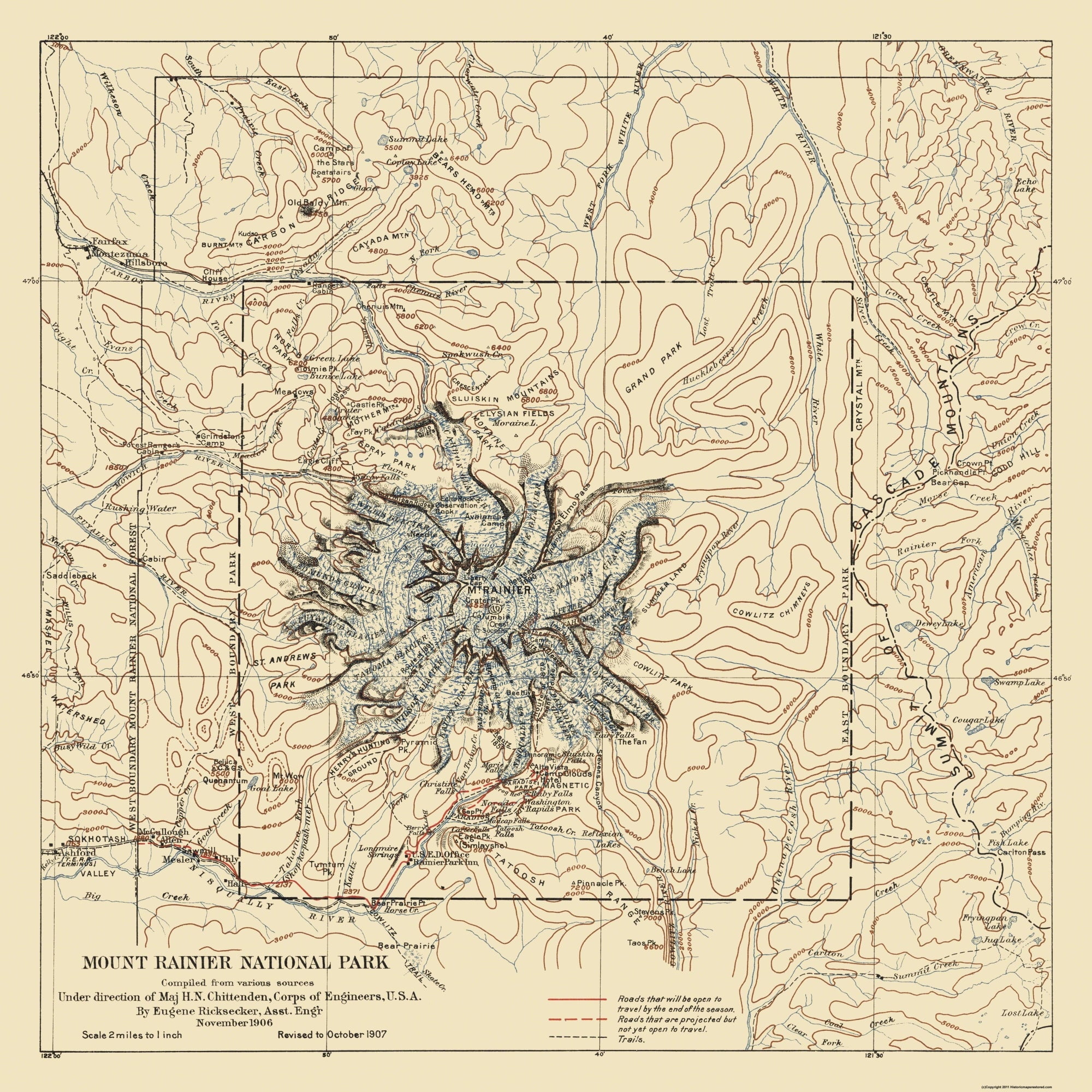 Historic State Map - Mount Rainier National Park - Chittenden 1907 - 23 ...