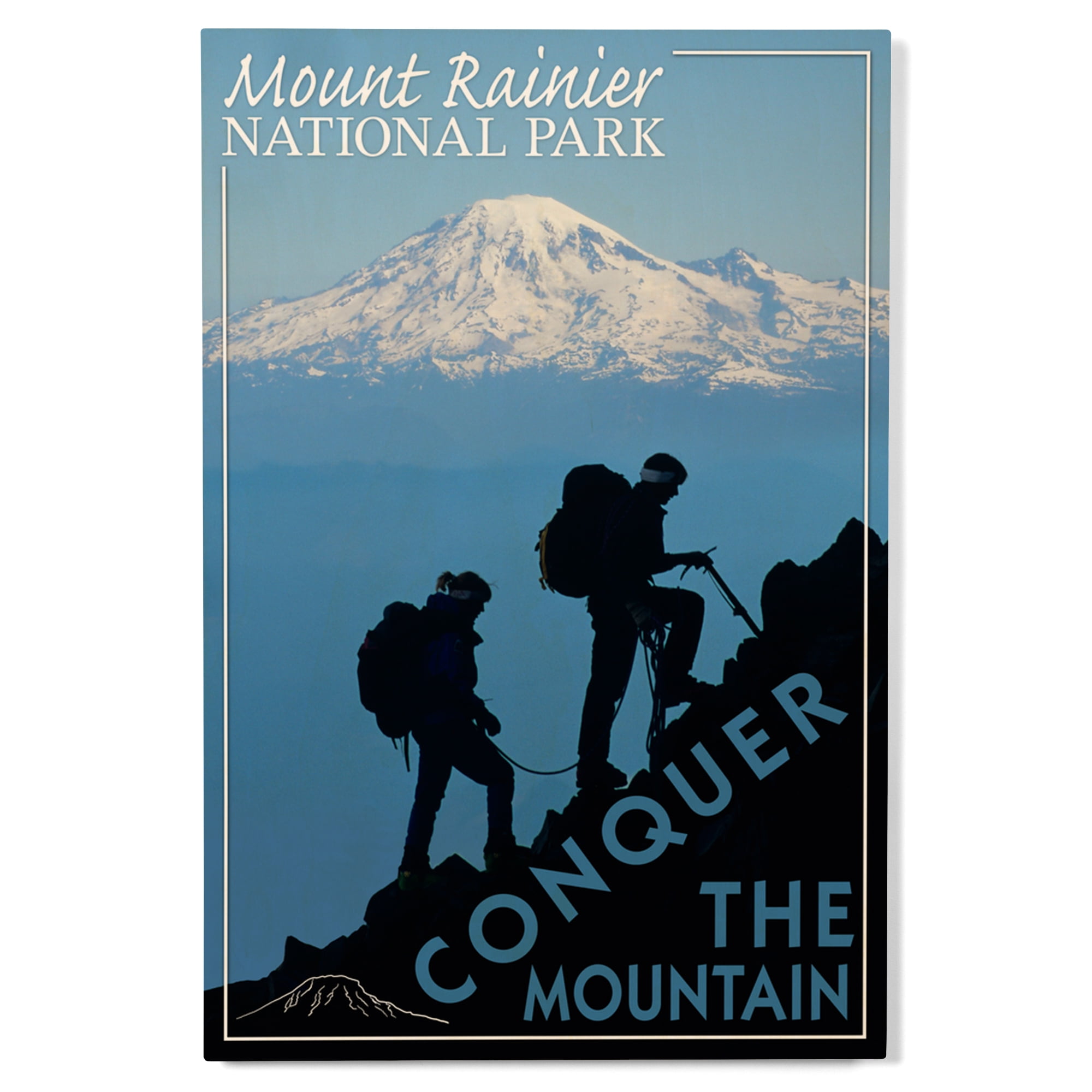 Mount Rainier National Park, Conquer the Mountain Birch Wood Wall Sign ...