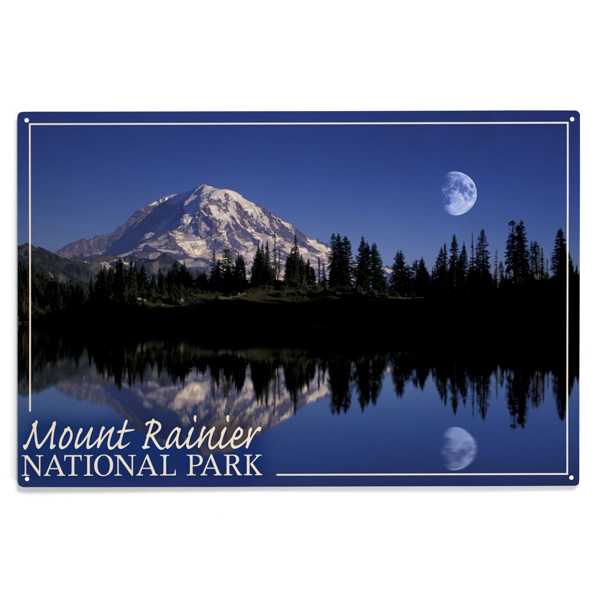 Mount Rainier National Park, Full Moon and Reflection Lake Birch Wood ...