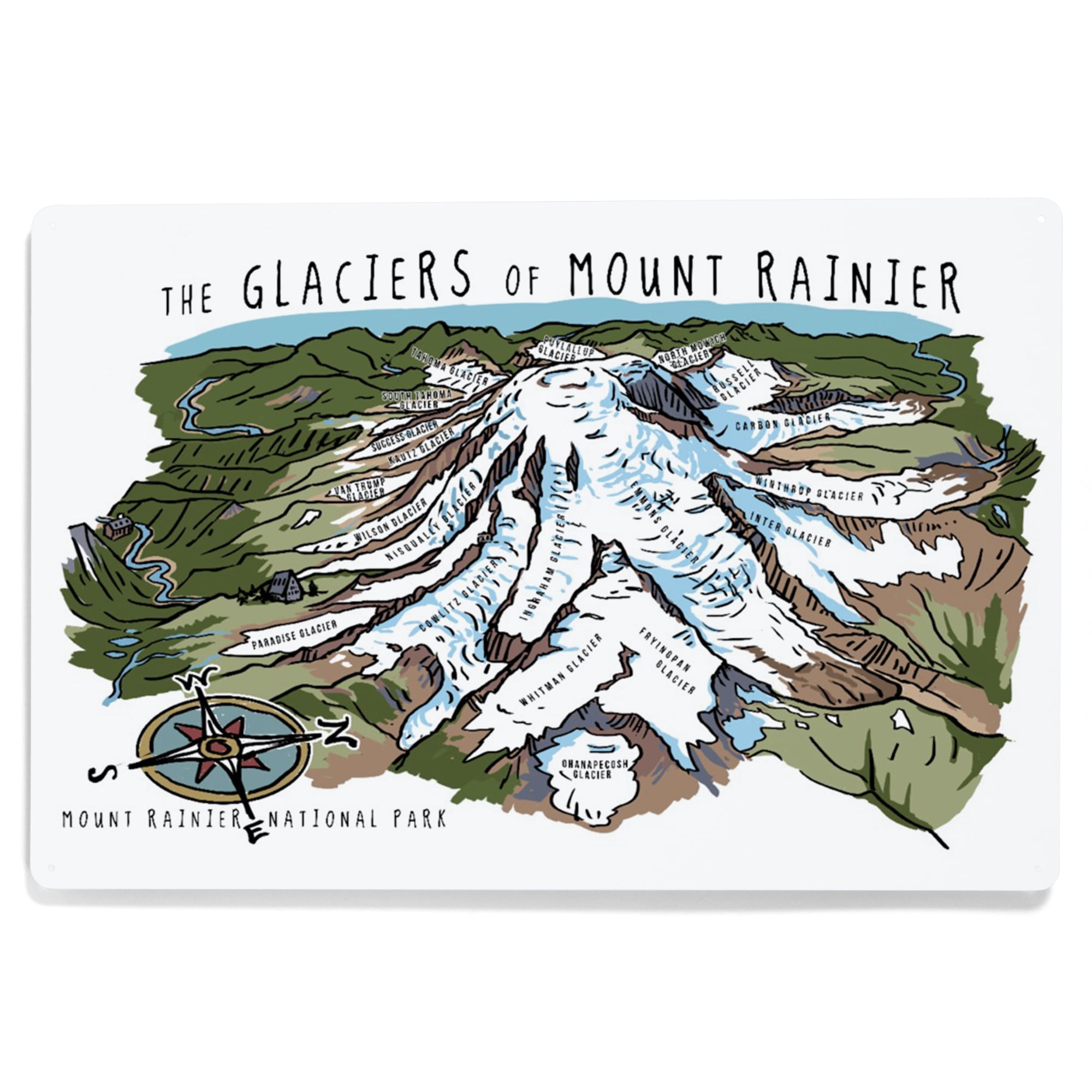 Mount Rainier National Park, Line Drawing, Mount Rainier Glaciers ...