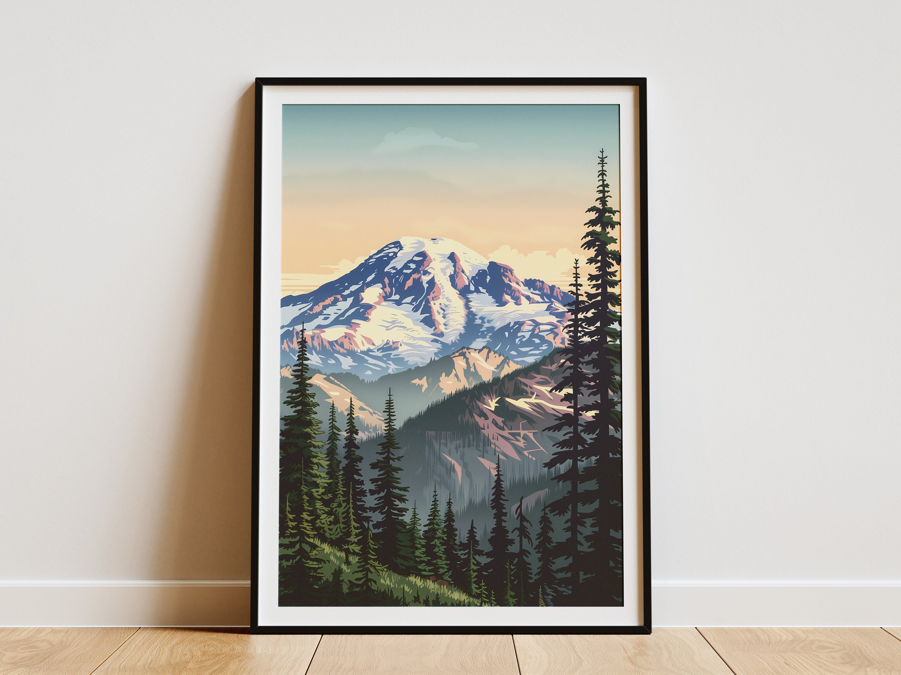 Mount Rainier National Park Poster Vintage Travel Poster Landscape Art ...