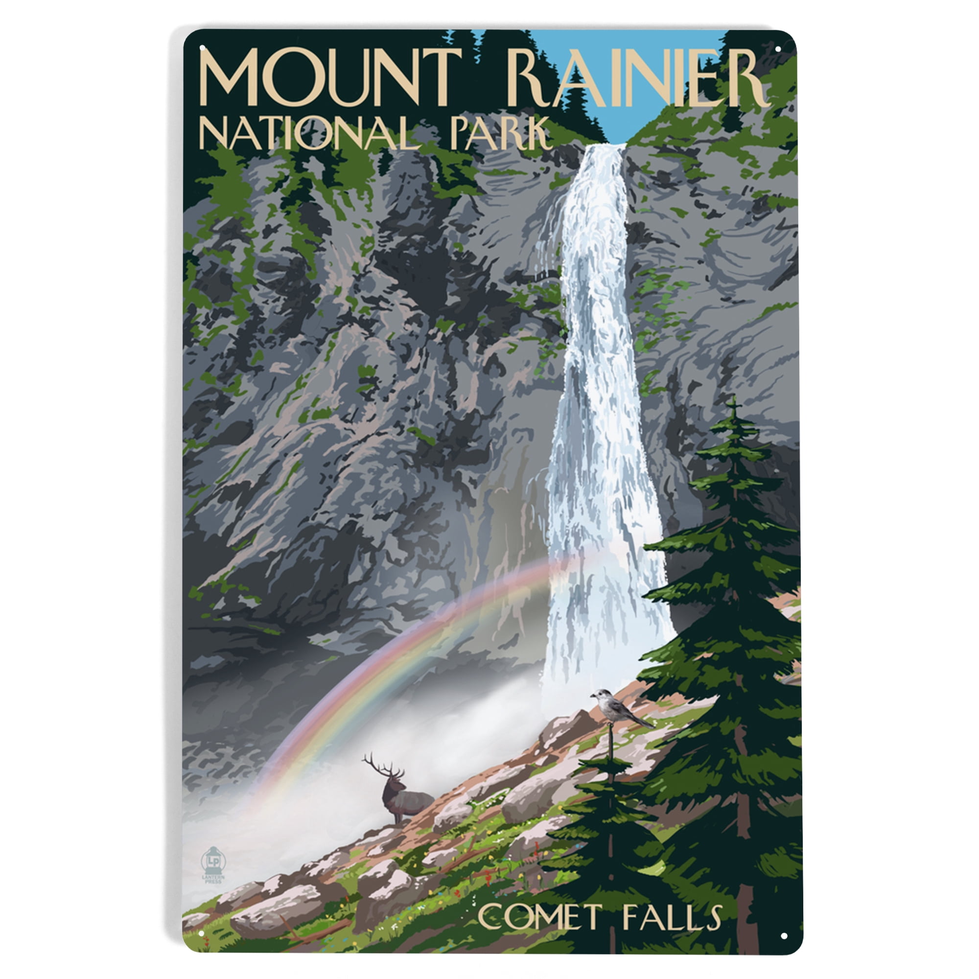 Mount Rainier National Park, Washington, Comet Falls and Elk (12x18 ...