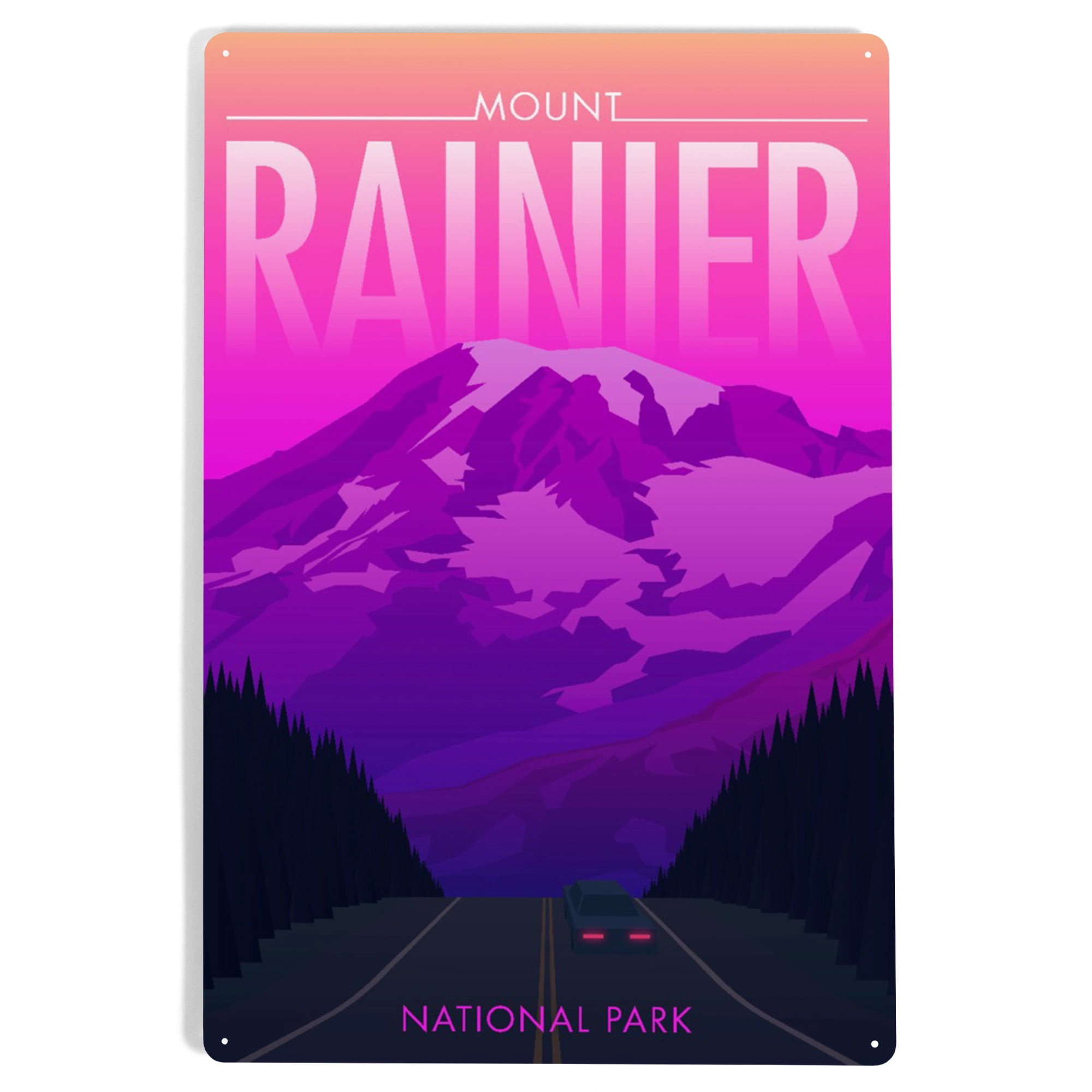 Mount Rainier National Park, Washington, Dusk, Bright Colors, Vector ...