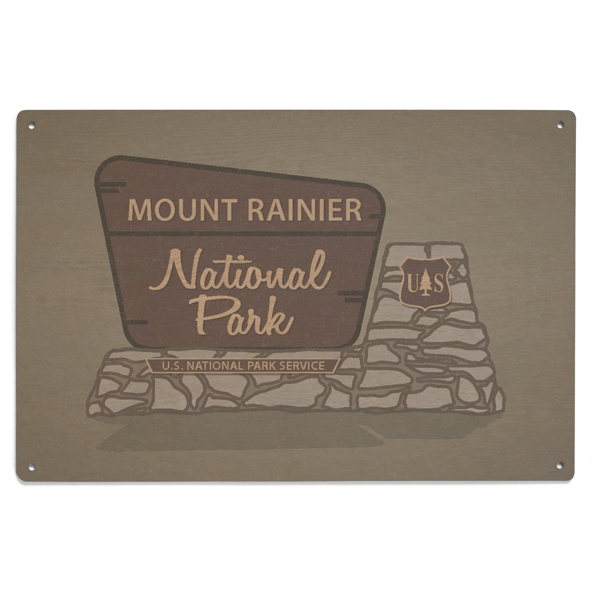 Mount Rainier National Park, Washington, Sign, Vector Birch Wood Wall ...