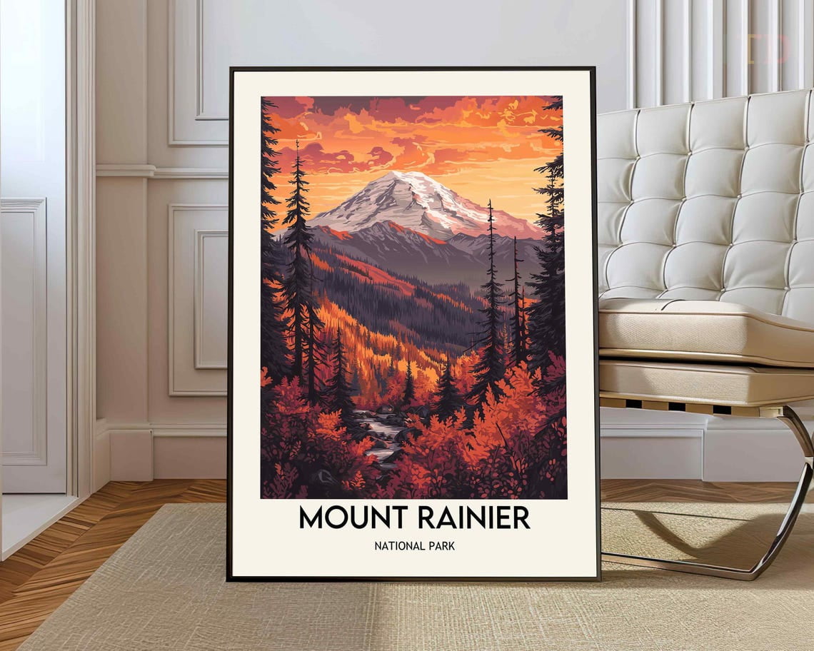 Mount Rainier Poster, Mount Rainiermount Rainier Print, Mount Rainier ...