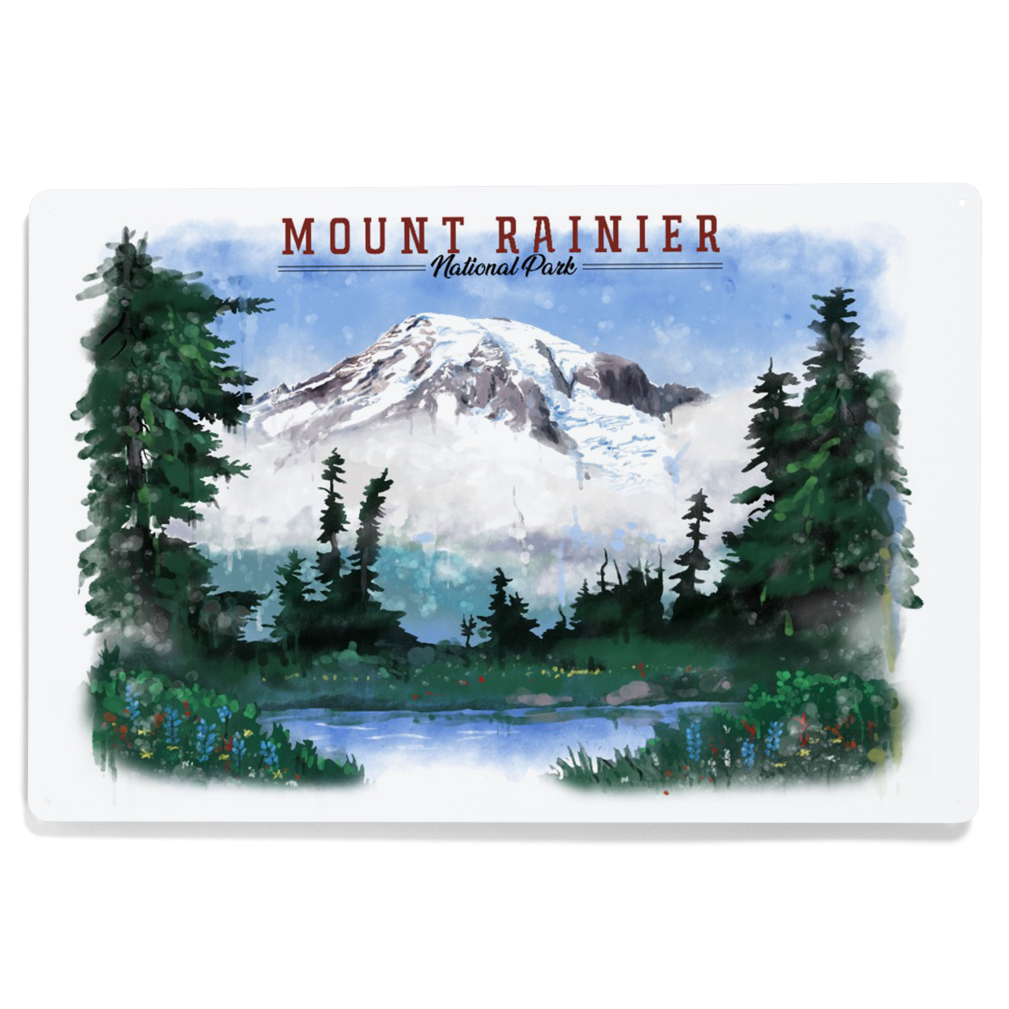 Mount Rainier, Washington, Watercolor (12x18 Aluminum Art, Indoor ...