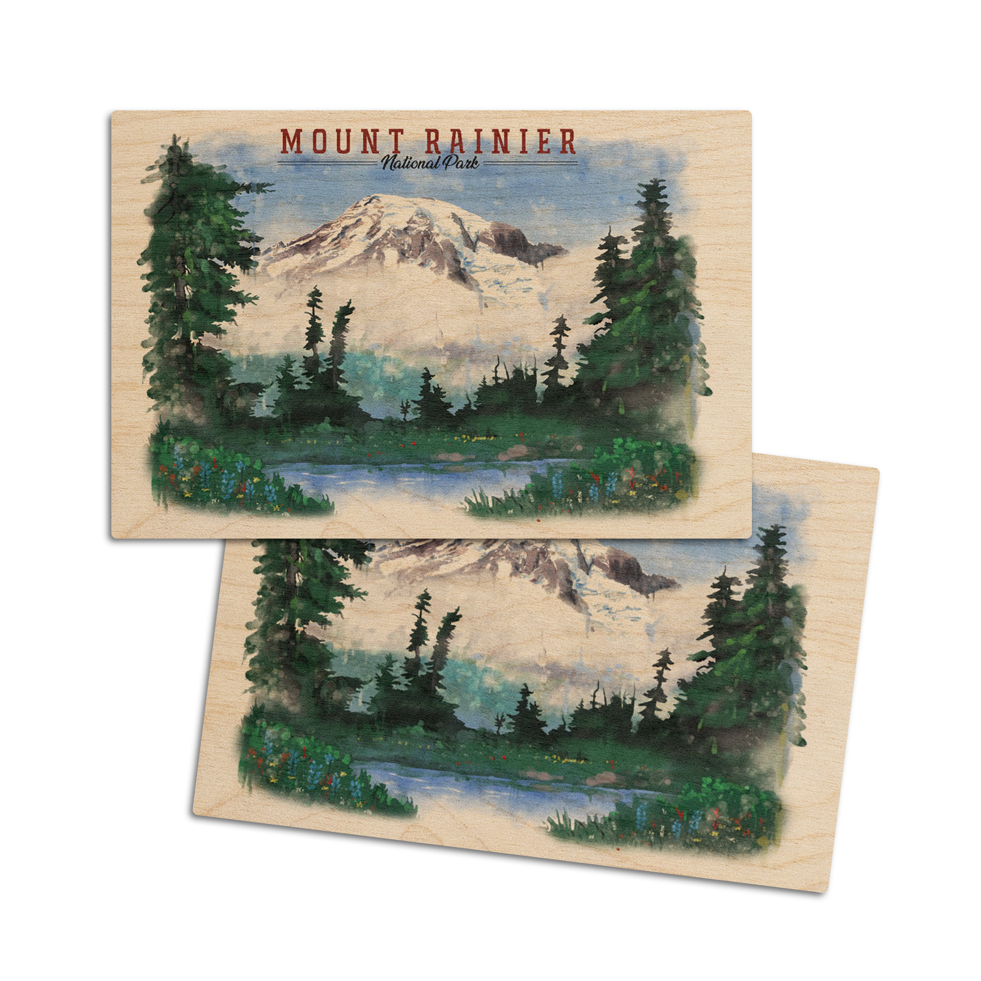 Mount Rainier, Washington, Watercolor (4x6 Birch Wood Postcards, 2-Pack ...