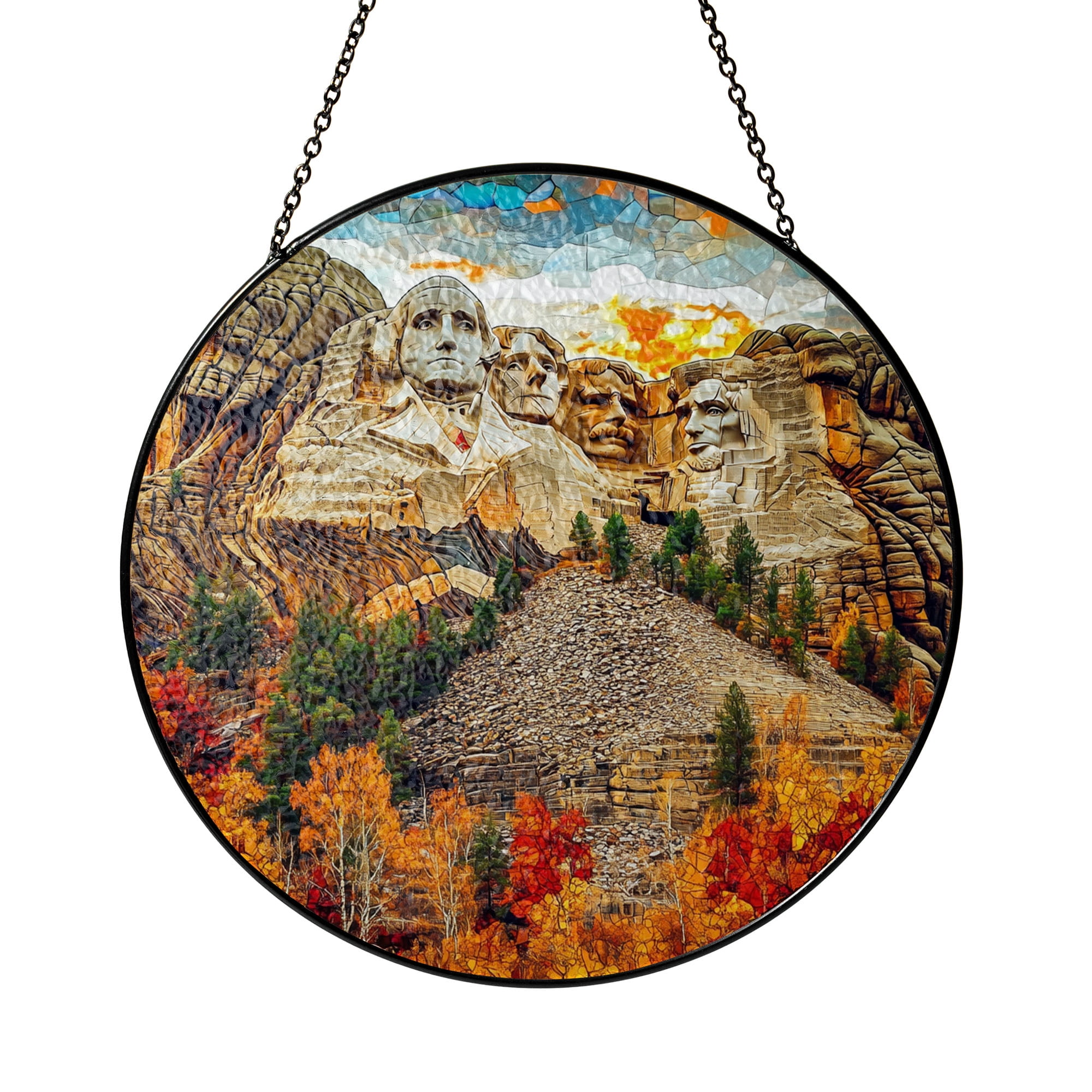 Mount Rushmore Stained Glass Suncatcher - Custom Name USA Monument Window Hanging, American ...