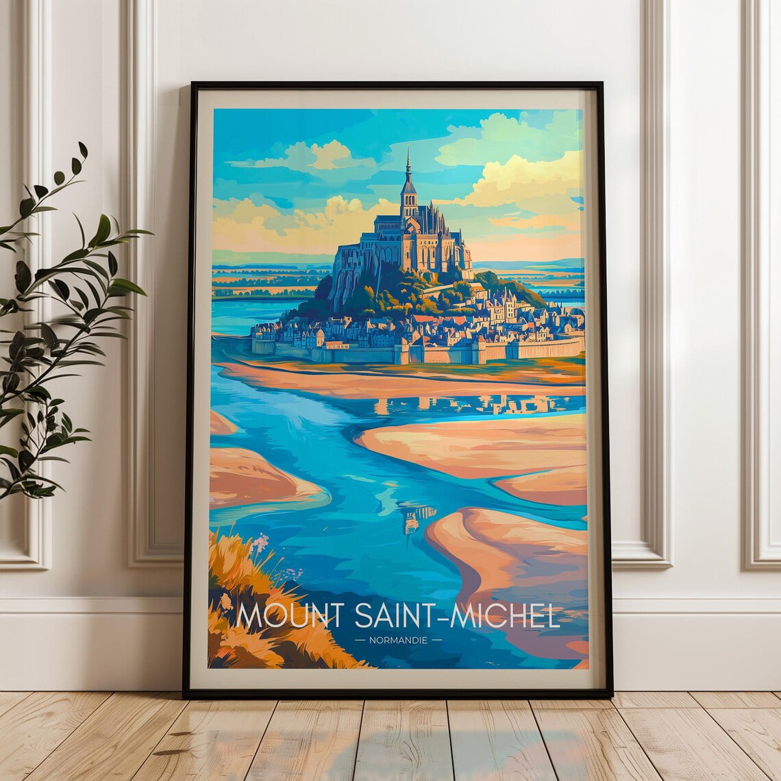 Mount Saint-Michel Travel Poster, France Wall Art Print, Coastal Illustration Artwork, Home ...