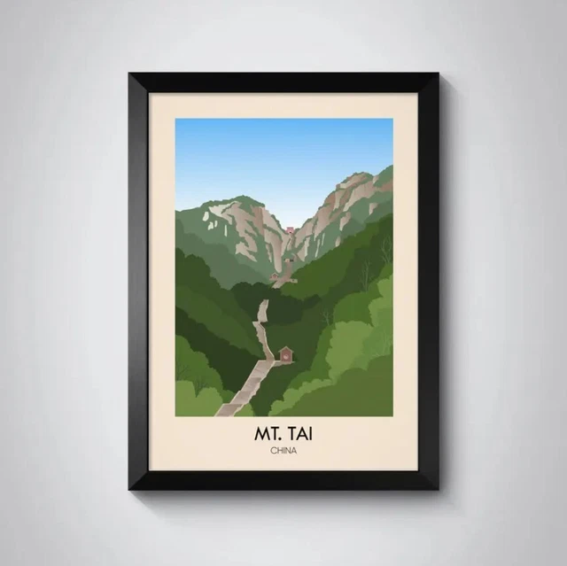 Mount Tai China Travel Poster, Mt Tai Print, Mountain Wall Art, China ...