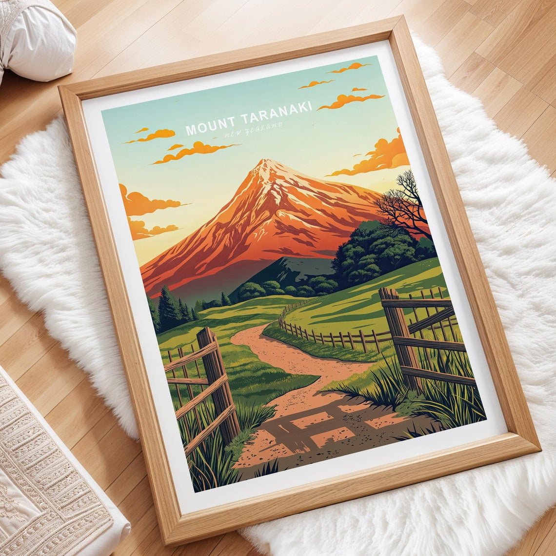Mount Taranaki New Zealand Travel Poster, New Zealand Wall Art, Mount ...