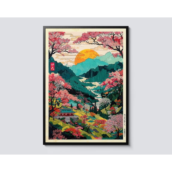 Mount Yoshino Valley Japanese Cartoon Style Poster Ukiyoe Illustration ...