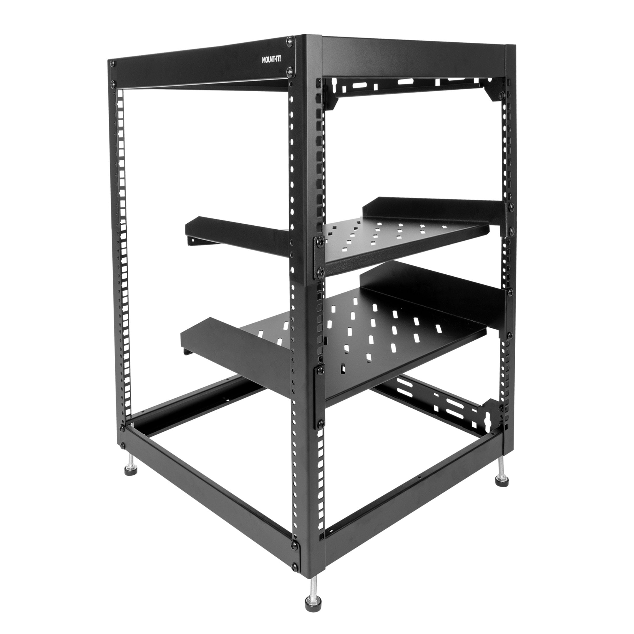 Mount-it! 15U 17" Black Steel Open Frame Server Rack with Adjustable ...