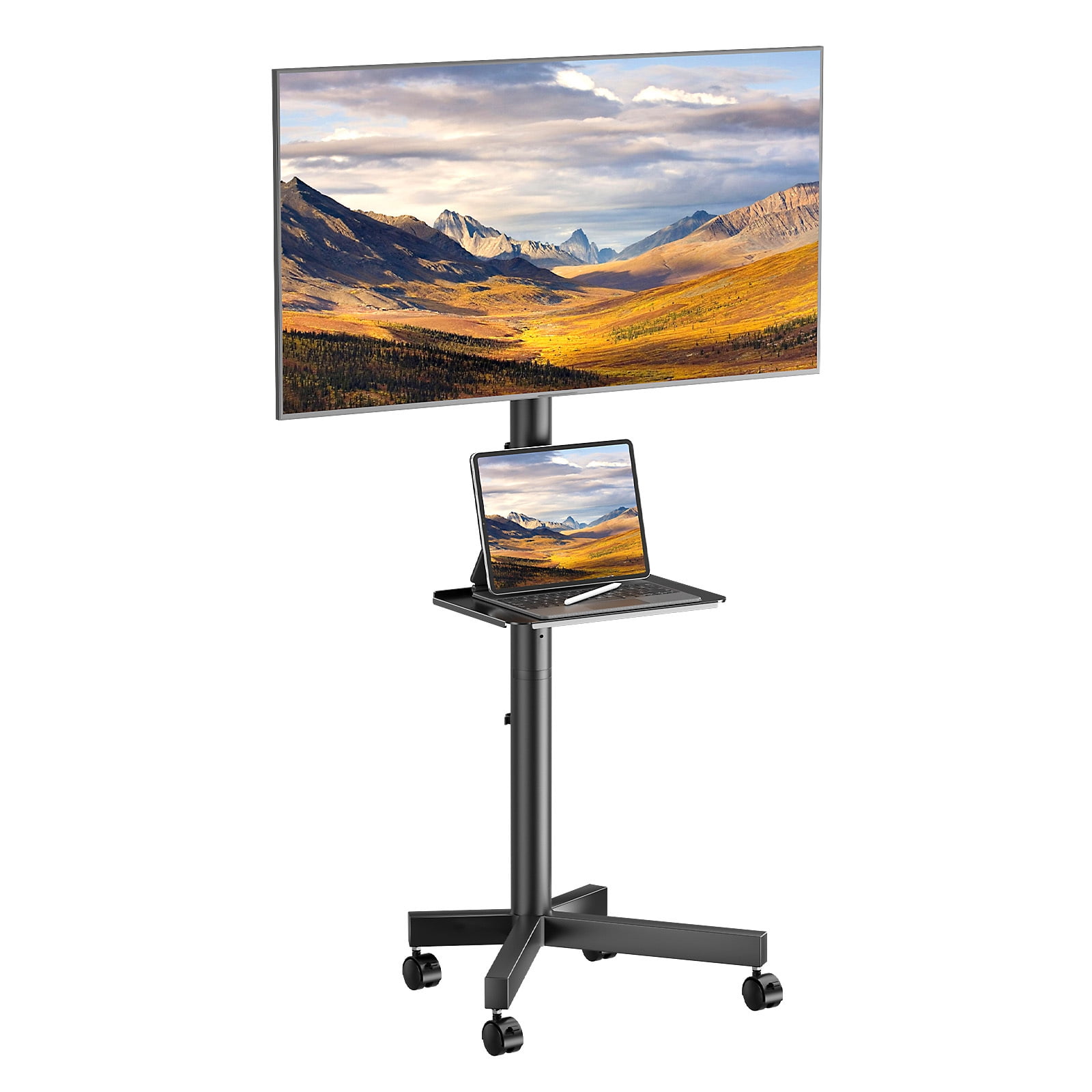 MountFTV Rolling TV Cart Mobile TV Stand for 23-60 inch LCD LED OLED ...