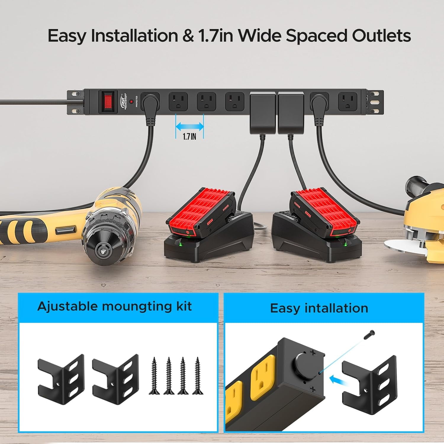 Mountable Long Power Strip, 2100 Joules Heavy Duty Surge Protector ...