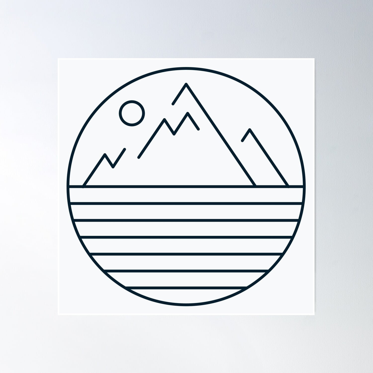 Mountain And Lake Line Art -- Ultra Dark Navy Artwork Poster Wall Art ...