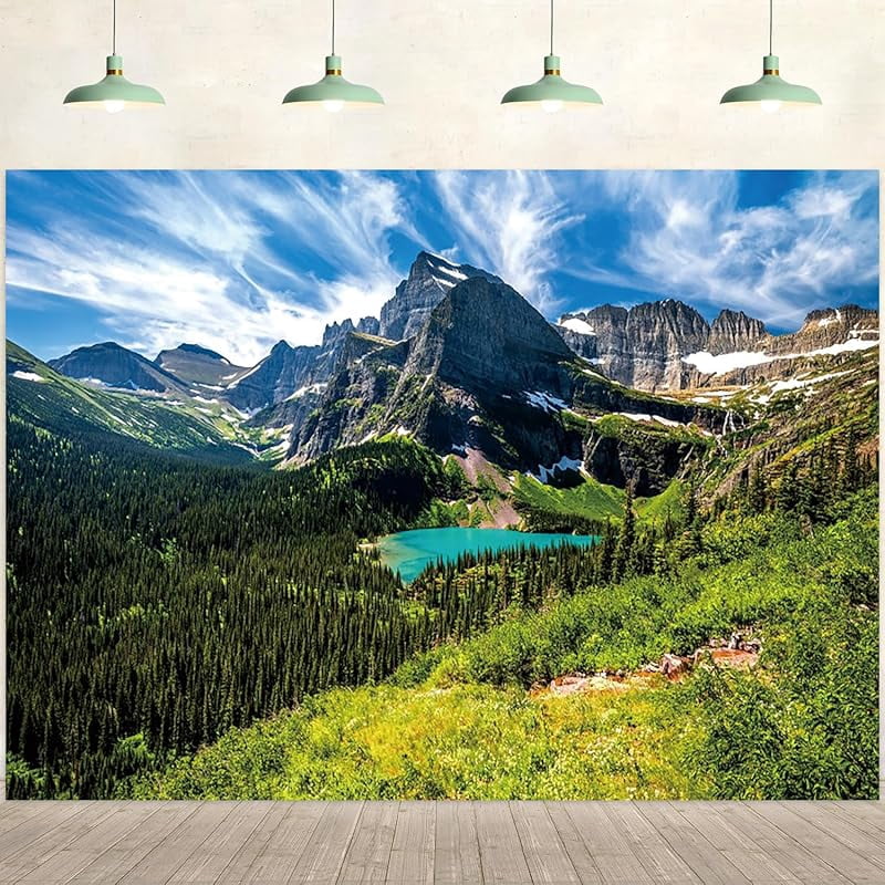 Mountain Backdrop Nature Scenery Pine Trees Forest Blue Lake Sky ...