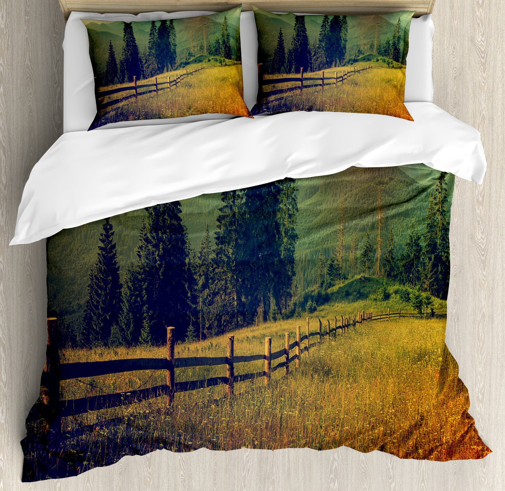 Mountain Bedding Set Forest Duvet Cover /King Size Nature Scene Grey ...