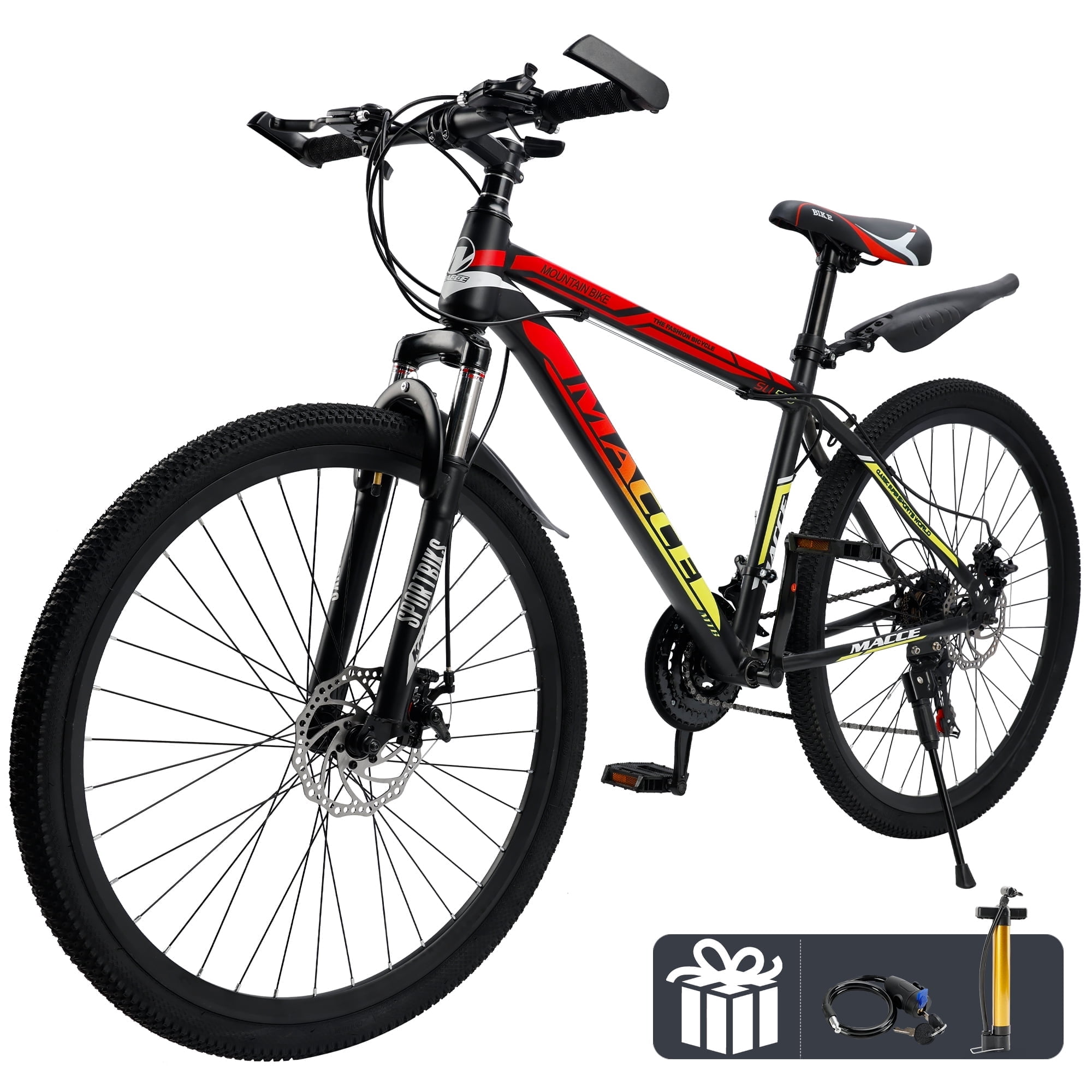 Mountain Bike, 24 Speeds with Disc Brakes High-Carbon Steel Frame Mens ...