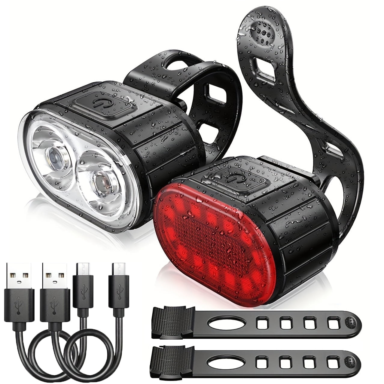 GGPG Mountain Bike Headlight and Taillight, LED USB Rechargeable, High ...