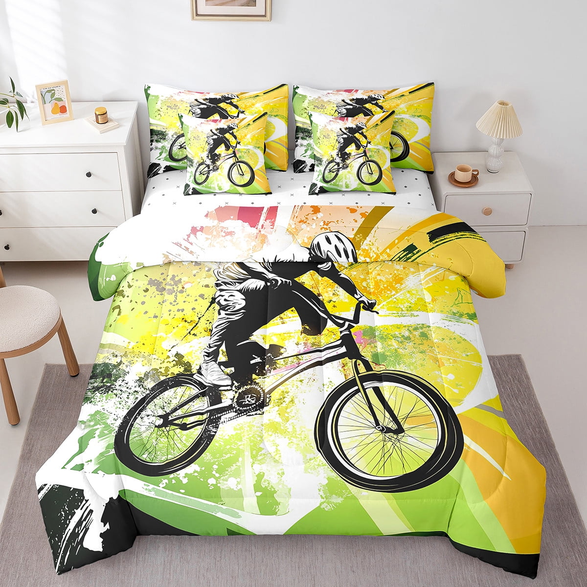 Mountain Bike Queen Comforter Set Extreme Games Sports Bed In A Bag ...
