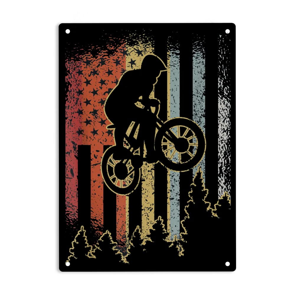 Mountain Bike Retro Biking Signs Metal Tin Sign, American Flag Poster ...
