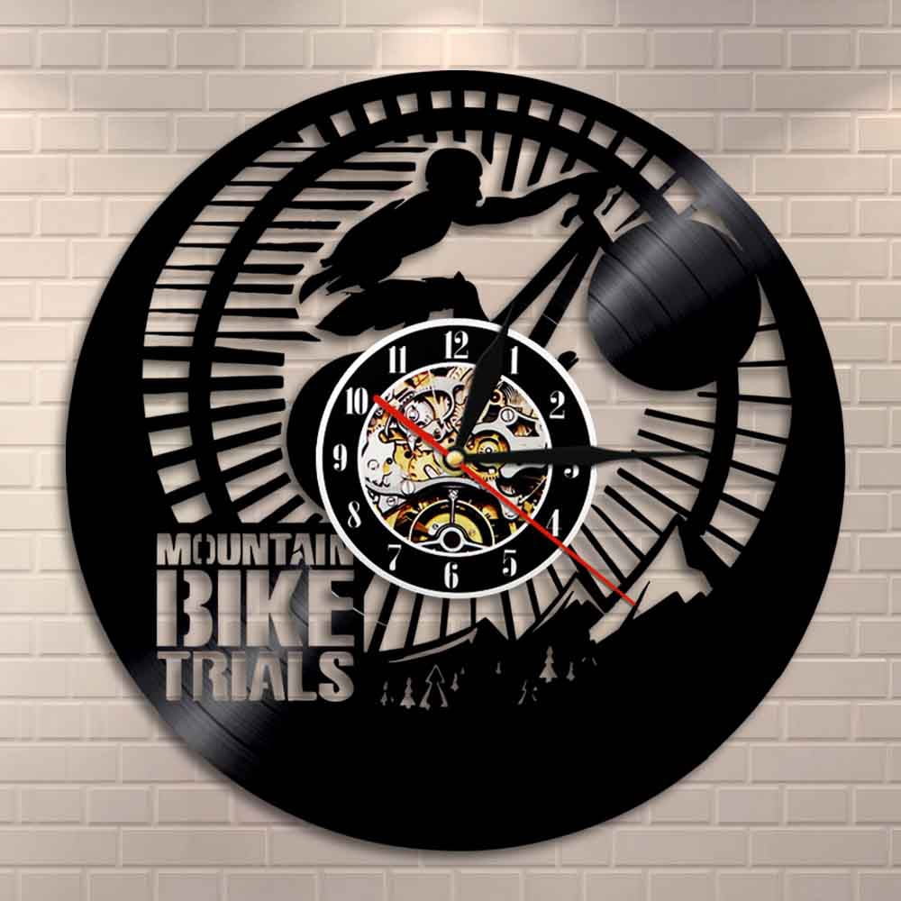 Mountain Bike Trials Wall Clock Cyclist Bicycle Modern Home Decor Art ...