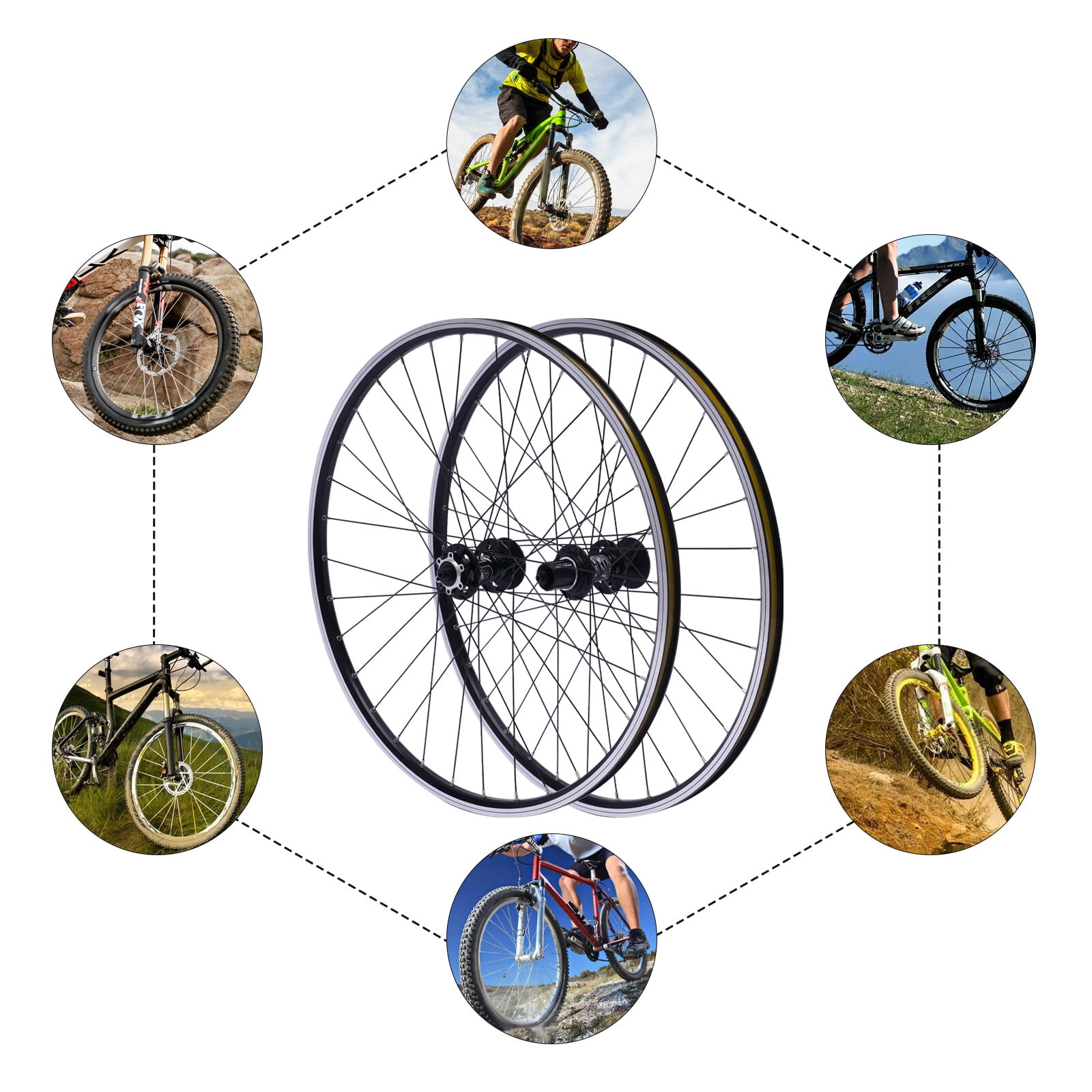 Mountain Bike Wheelset 69.9cm/27.5Inch, Aluminum Alloy Rim Disc Brake MTB Wheelset, Quick ...