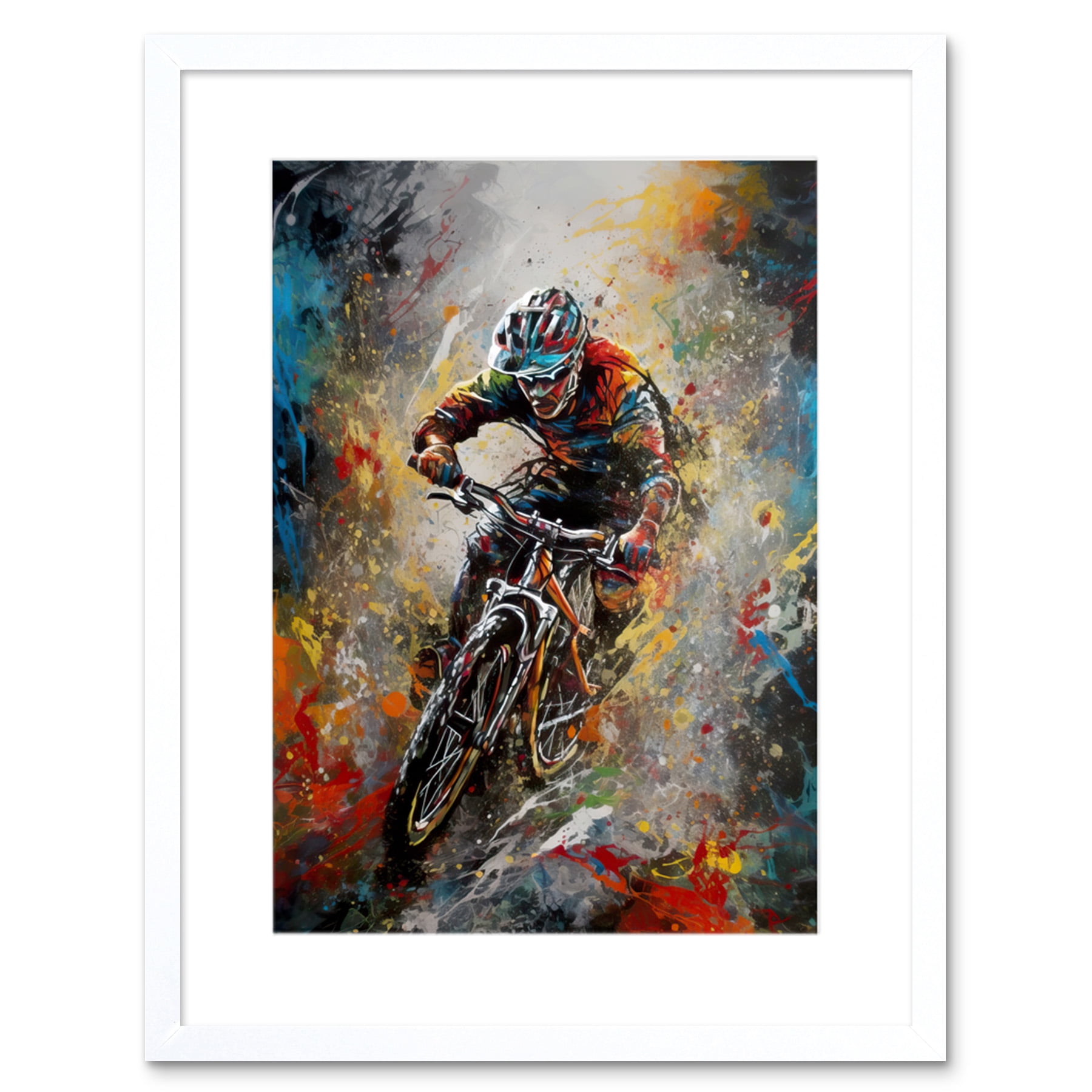 Mountain Biker Paint Splat Action Shot Portrait Artwork Framed Wall Art ...