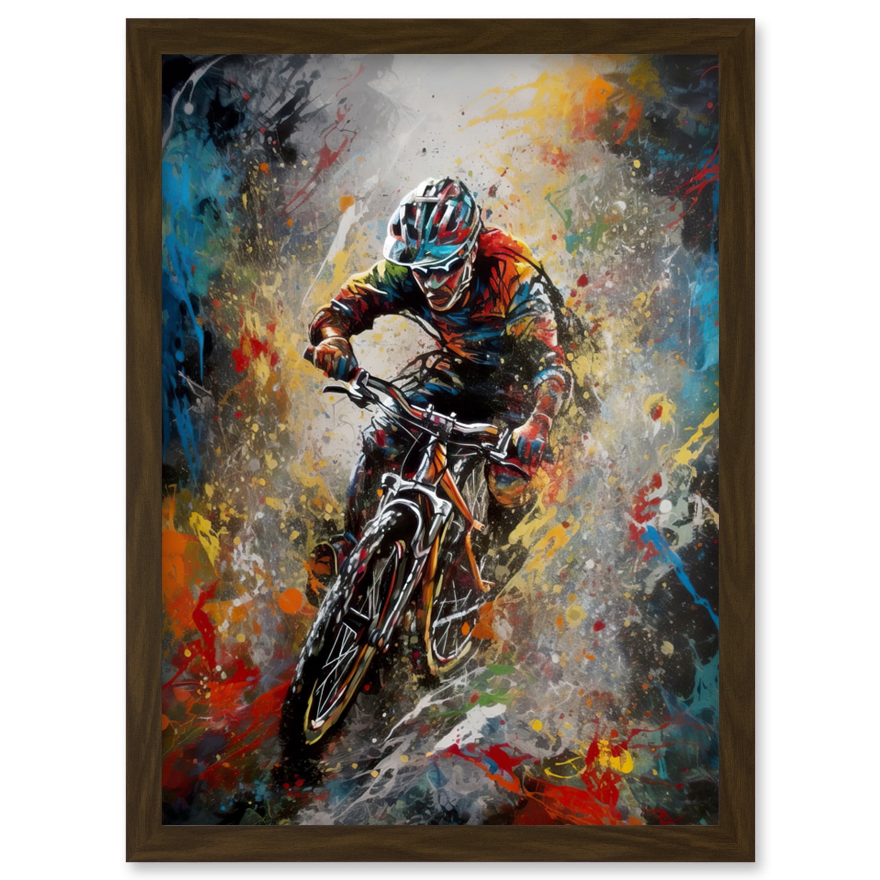 Mountain Biker Paint Splat Action Shot Portrait Artwork Framed Wall Art ...
