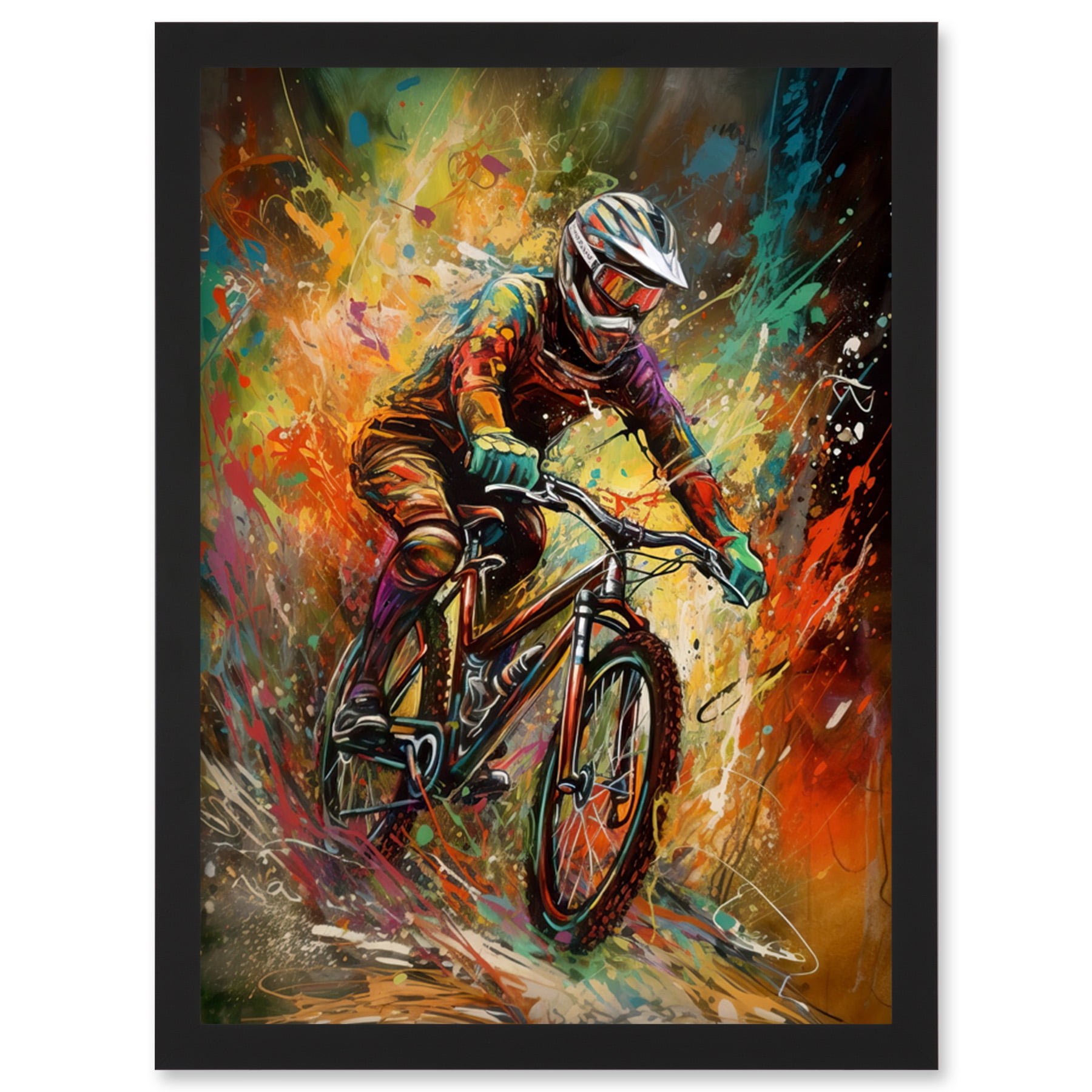 Mountain Biker Paint Splat Portrait Action Shot Artwork Framed Wall Art ...
