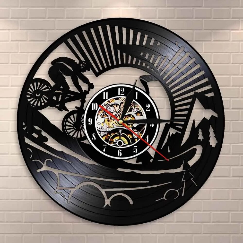 Mountain Biker Vinyl Wall Clock,Vinyl Record Clock Wall Art Black ...