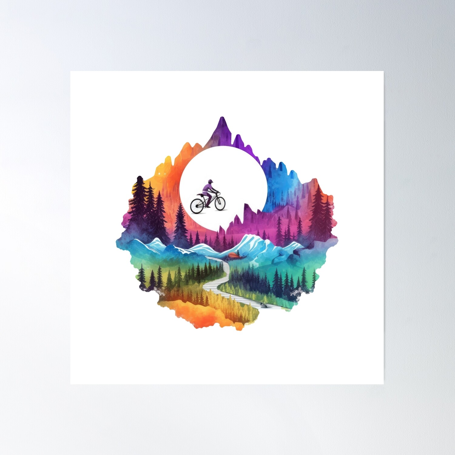 Mountain Bikers On The Colorful Summit Poster Wall Art, Modern Wall ...