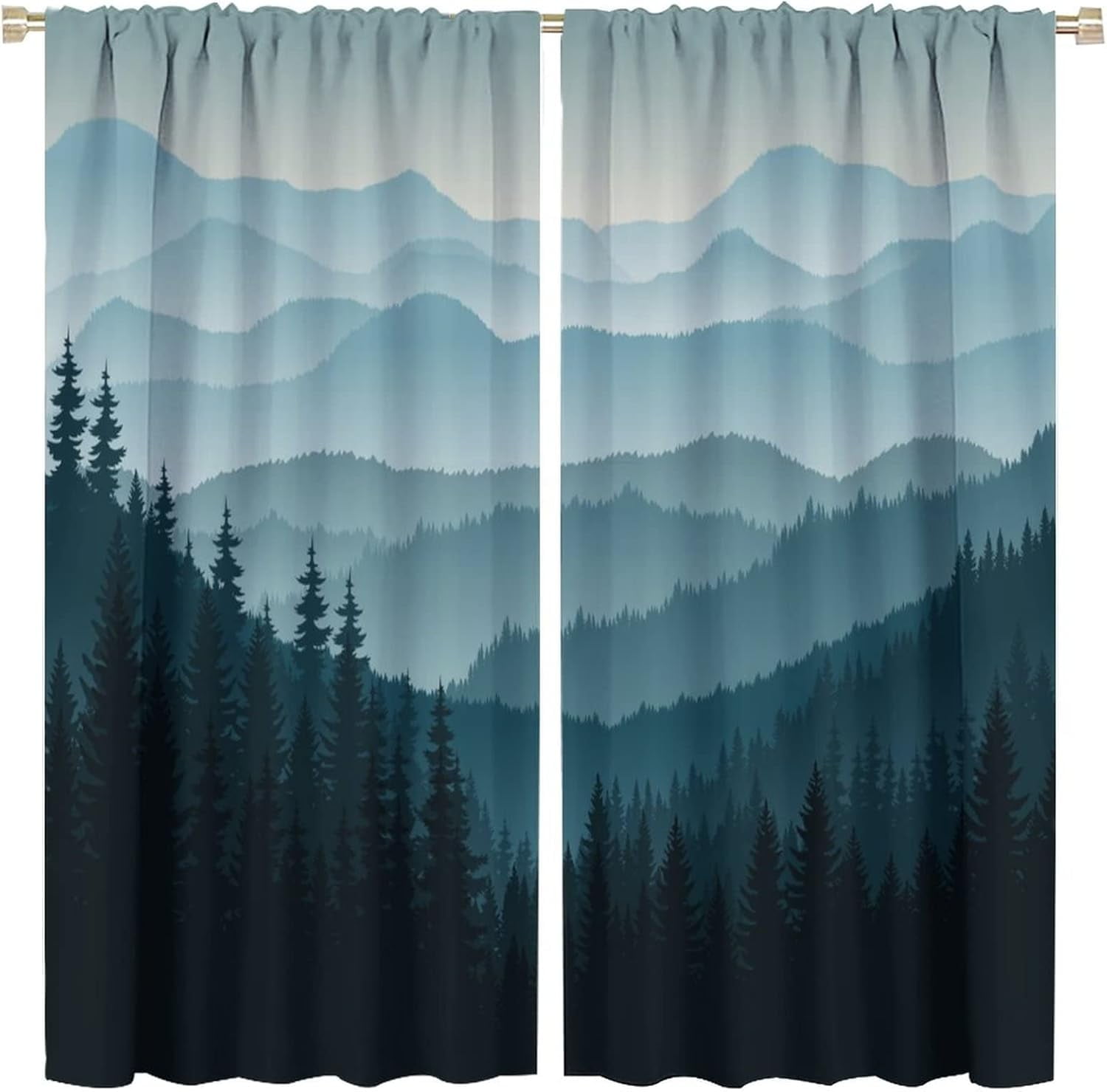 Mountain Blackout Curtains Misty Forest Nature Woodland Scenery ...