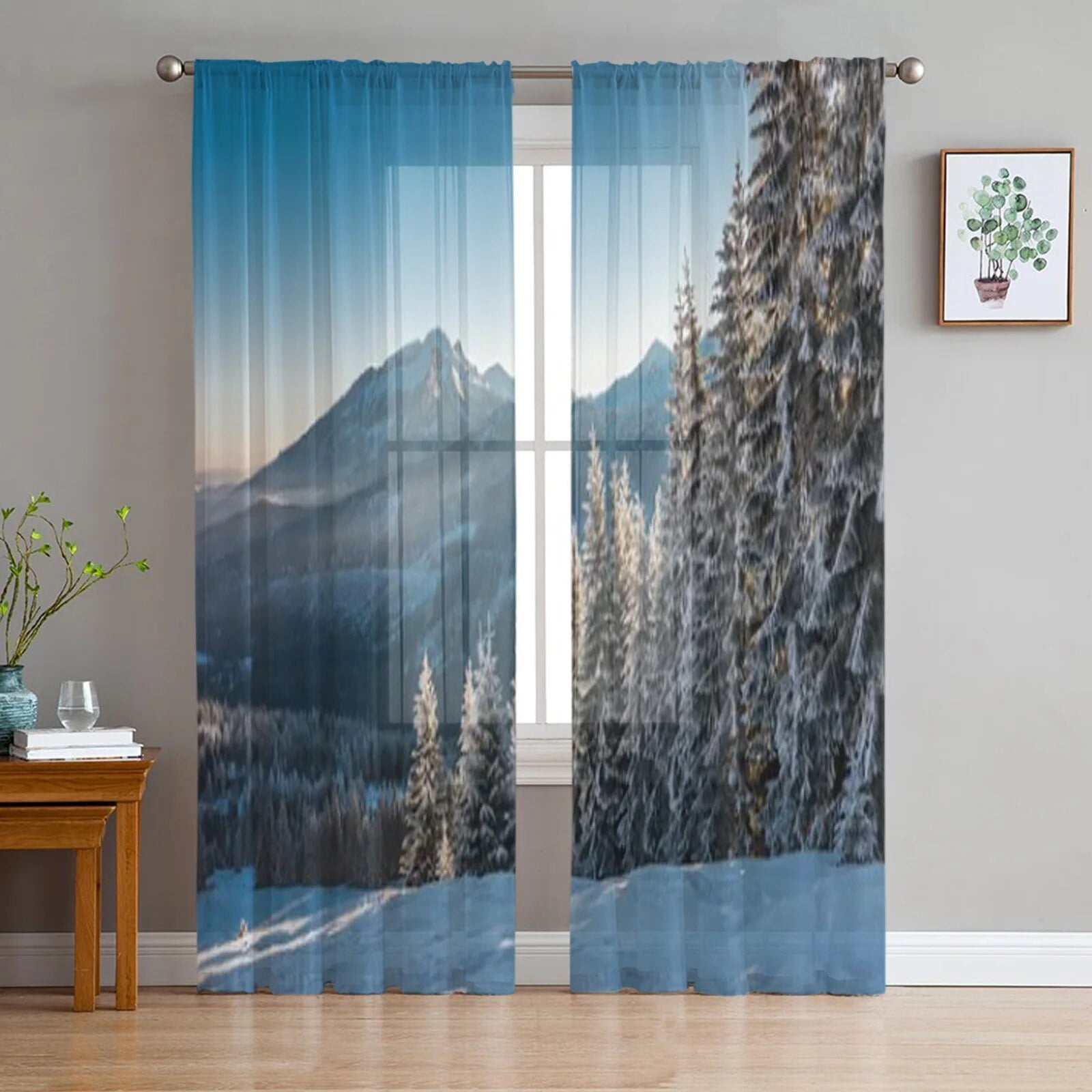 Mountain Blue Sky Scenery Bay Window Screening Curtains Drape Panel ...