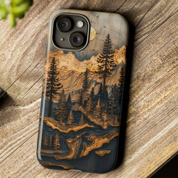 Mountain Camping Rustic Pine Tree Print Case with iPhone 17 to 11 Pro ...