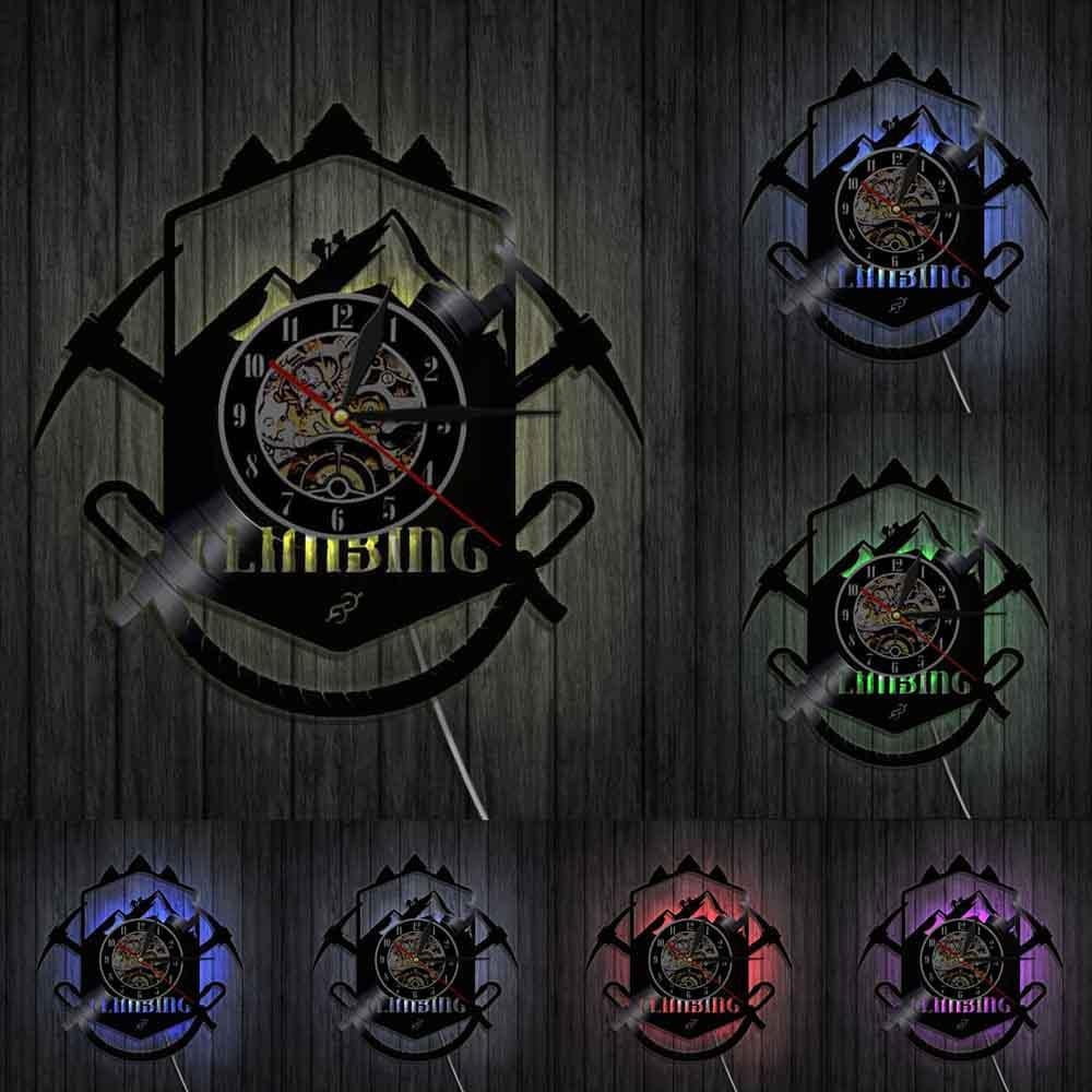 Mountain Climbing Logo Wall Clock Hiking Trail Ice Axe Extreme Sport ...