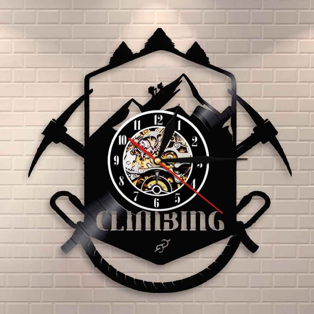 Mountain Climbing Logo Wall Clock Hiking Trail Ice Axe Extreme Sport ...