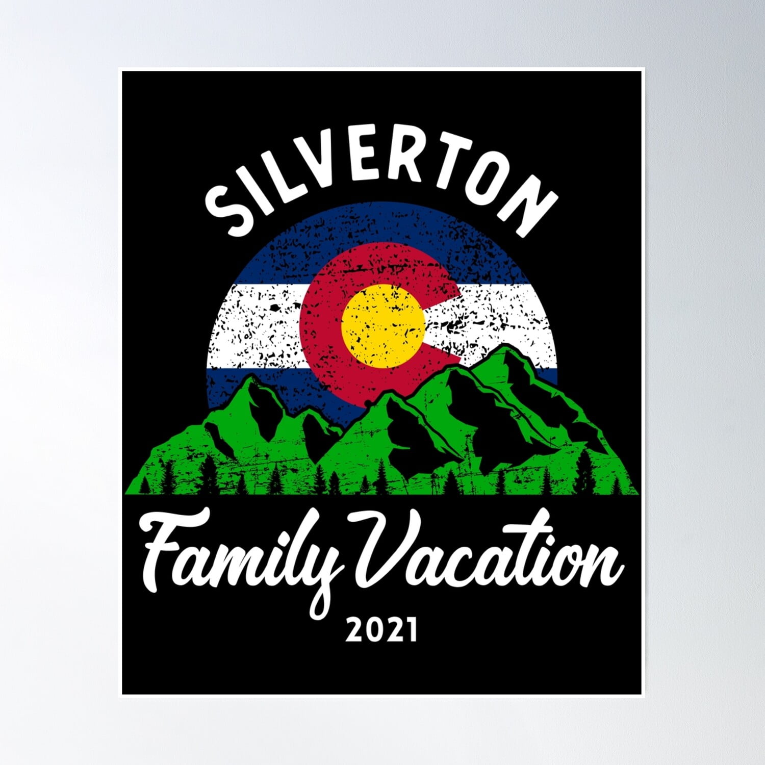 Mountain Colorado Flag Silverton Family Vacation 2021 Print Poster Wall ...