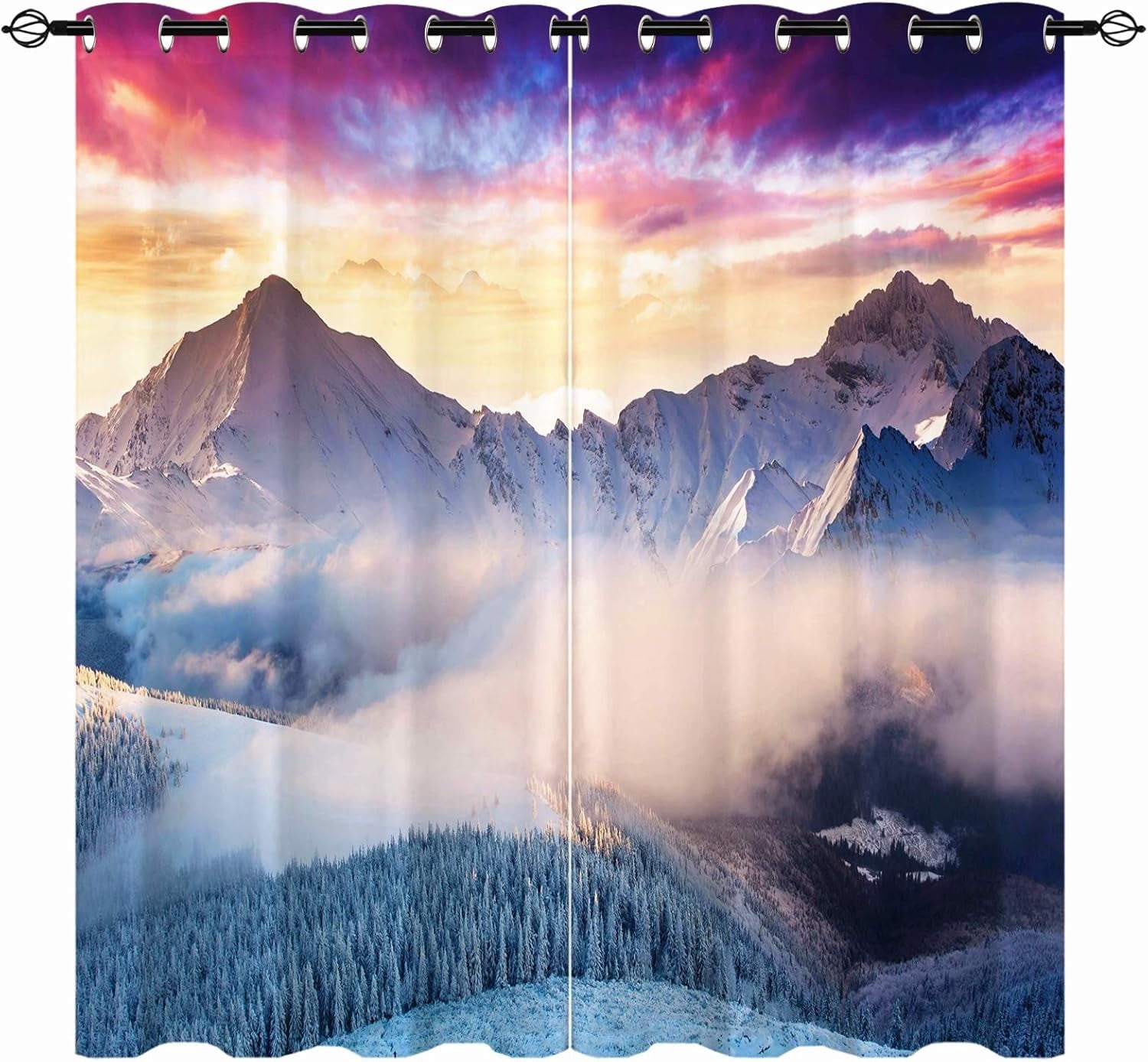 Mountain Curtains, Winter Forest Nature Woodland Snow Fog Pine Scenery ...