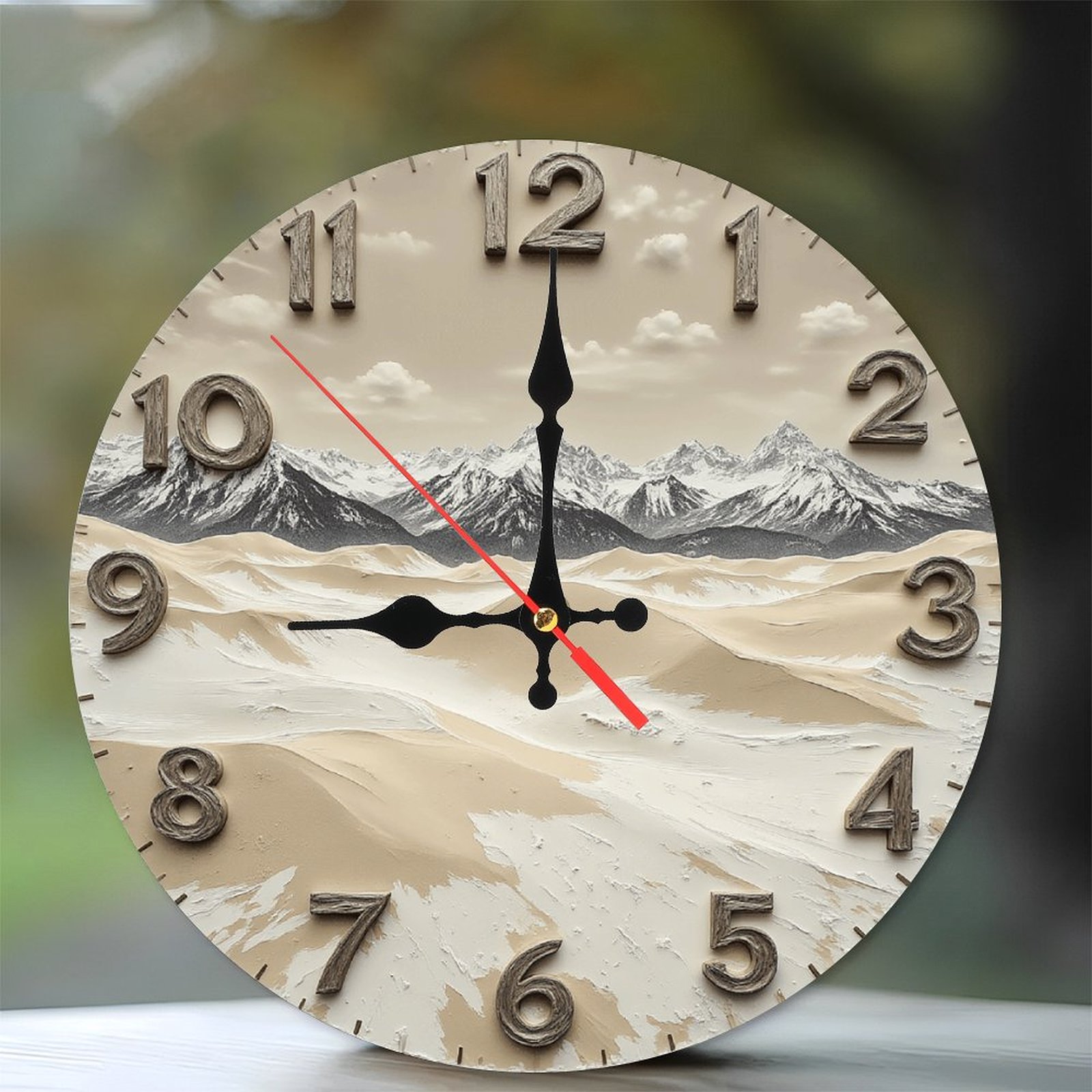 Mountain Desert Wall Clock Home Decor 10-Inch Silent Wooden Wall Clock ...