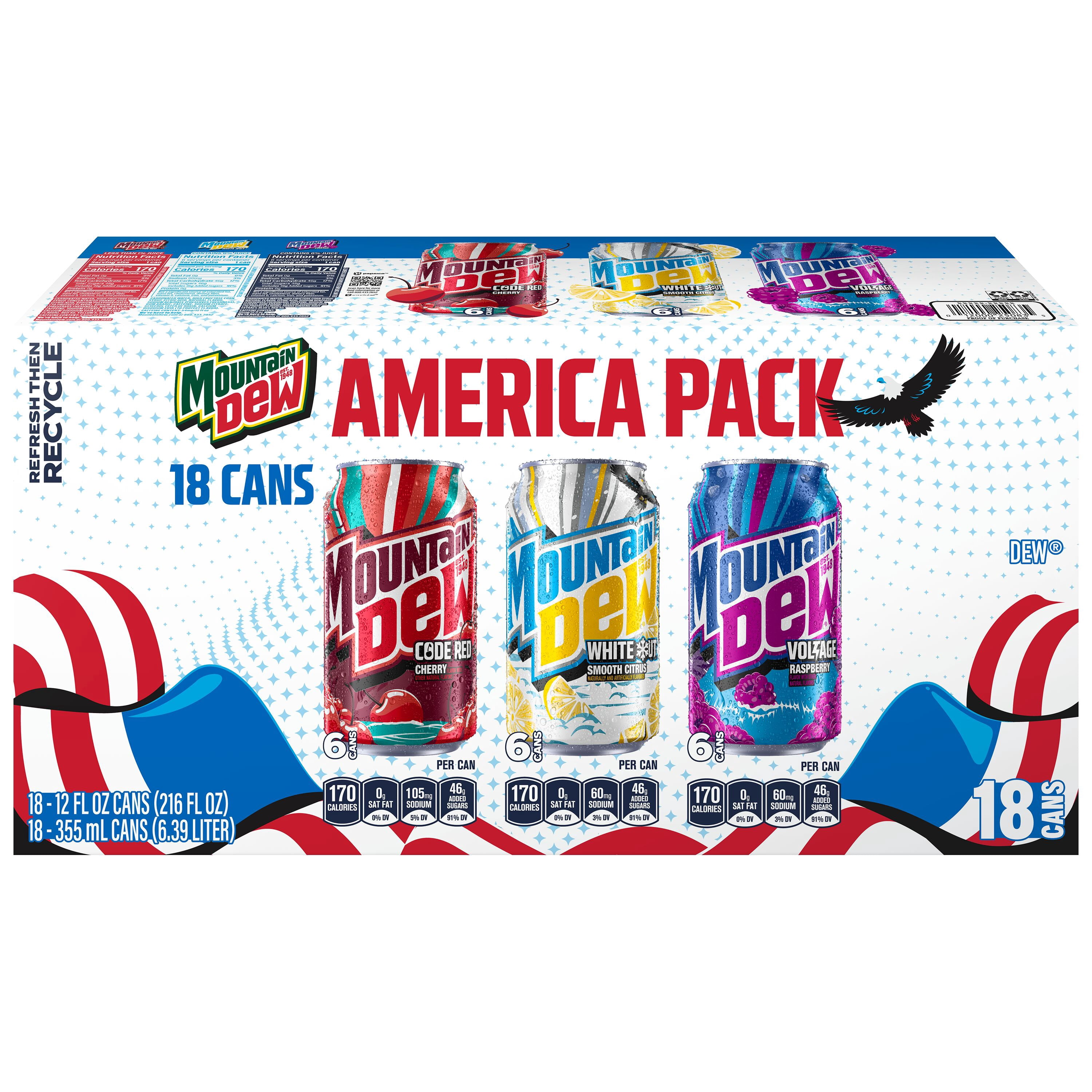 Mountain Dew America Variety Pack, 12 fl oz, 18 Count - Walmart.com