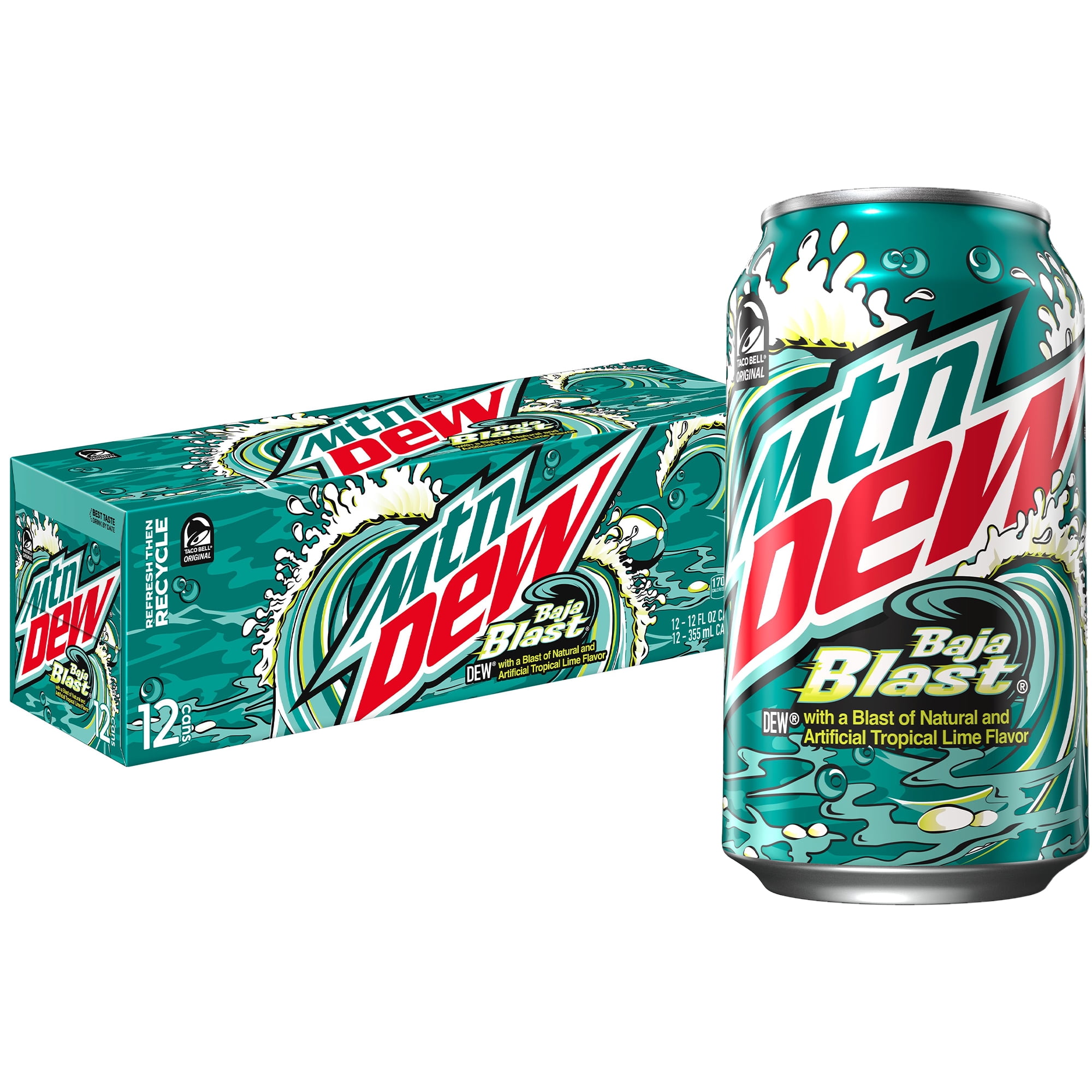Mountain Dew Baja Blast Soda Pop, 12 fl oz 12 Pack Cans - Walmart ...
