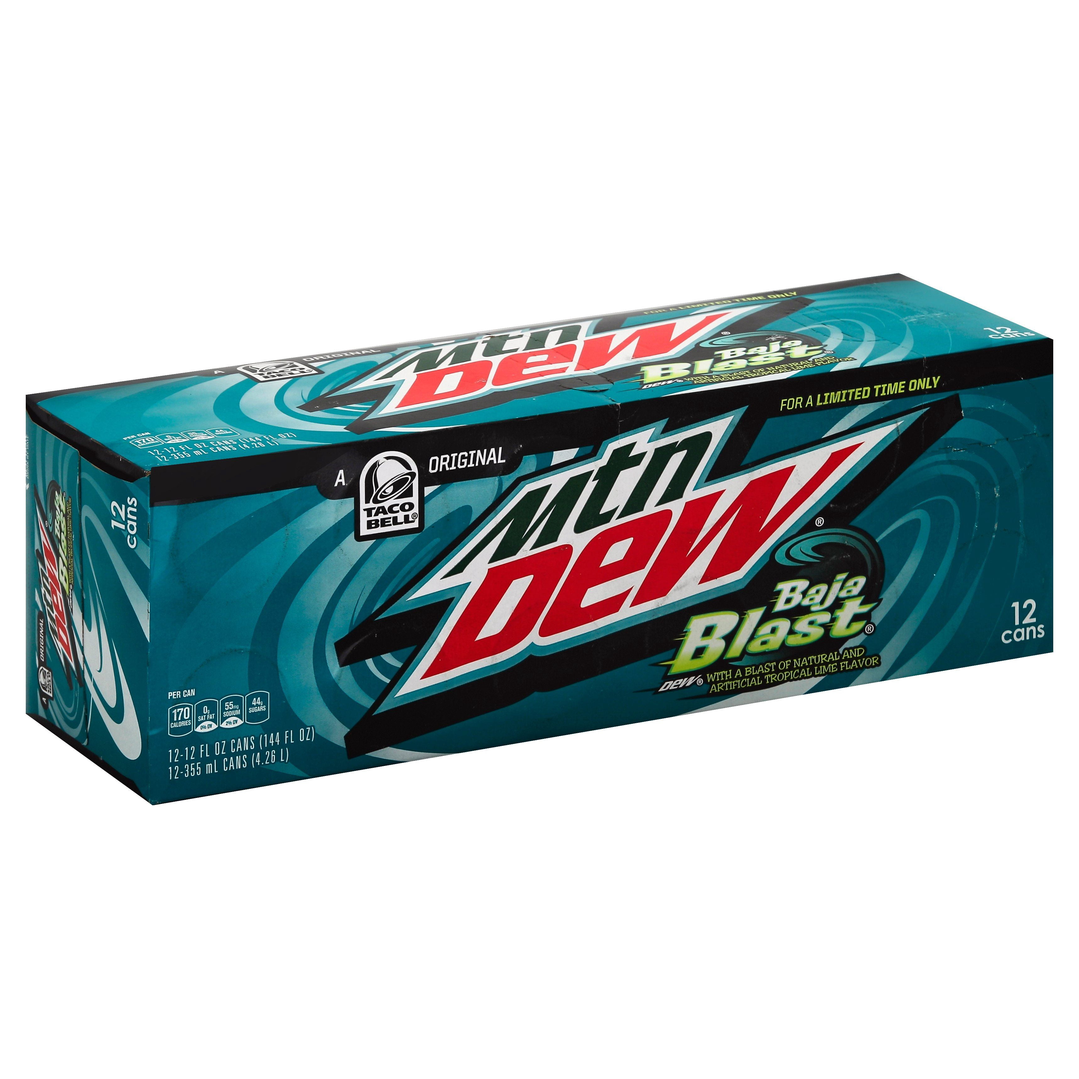 Mountain Dew Baja Blast Tropical Lime Soda 12 oz Cans - 12 pk (Pack of ...