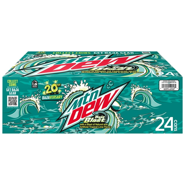 Mountain Dew Baja Blast Tropical Lime Soda Pop, 12 oz 24 Pack Cans ...