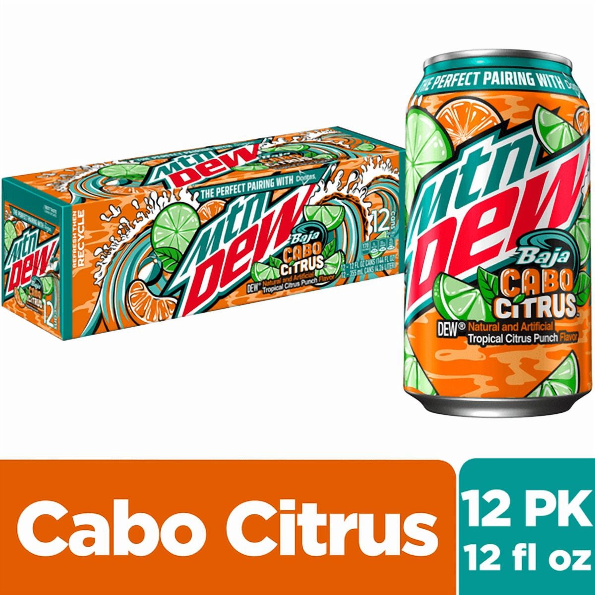 Mountain Dew Baja Cabo Citrus Tropical Punch Soda, 12 fl oz Cans, 12 ...